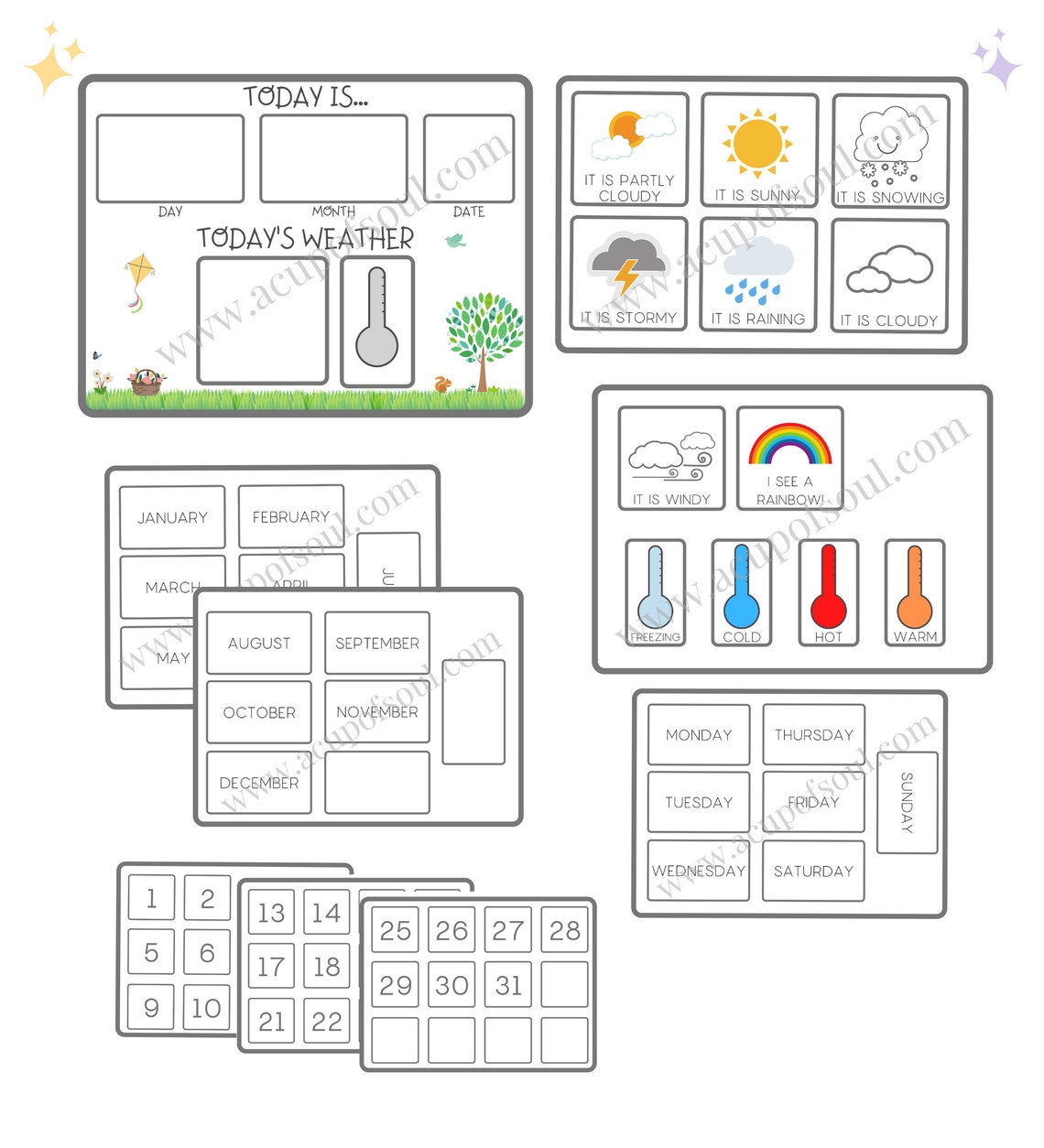 Kid's Printable Daily Calendar, Daily Calendar Set, Calendar Time for ...