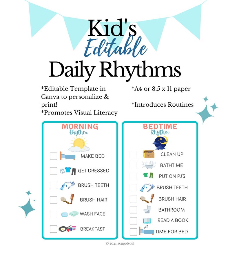 Editable Morning and Bedtime Rhythm Chart for Kids - Etsy