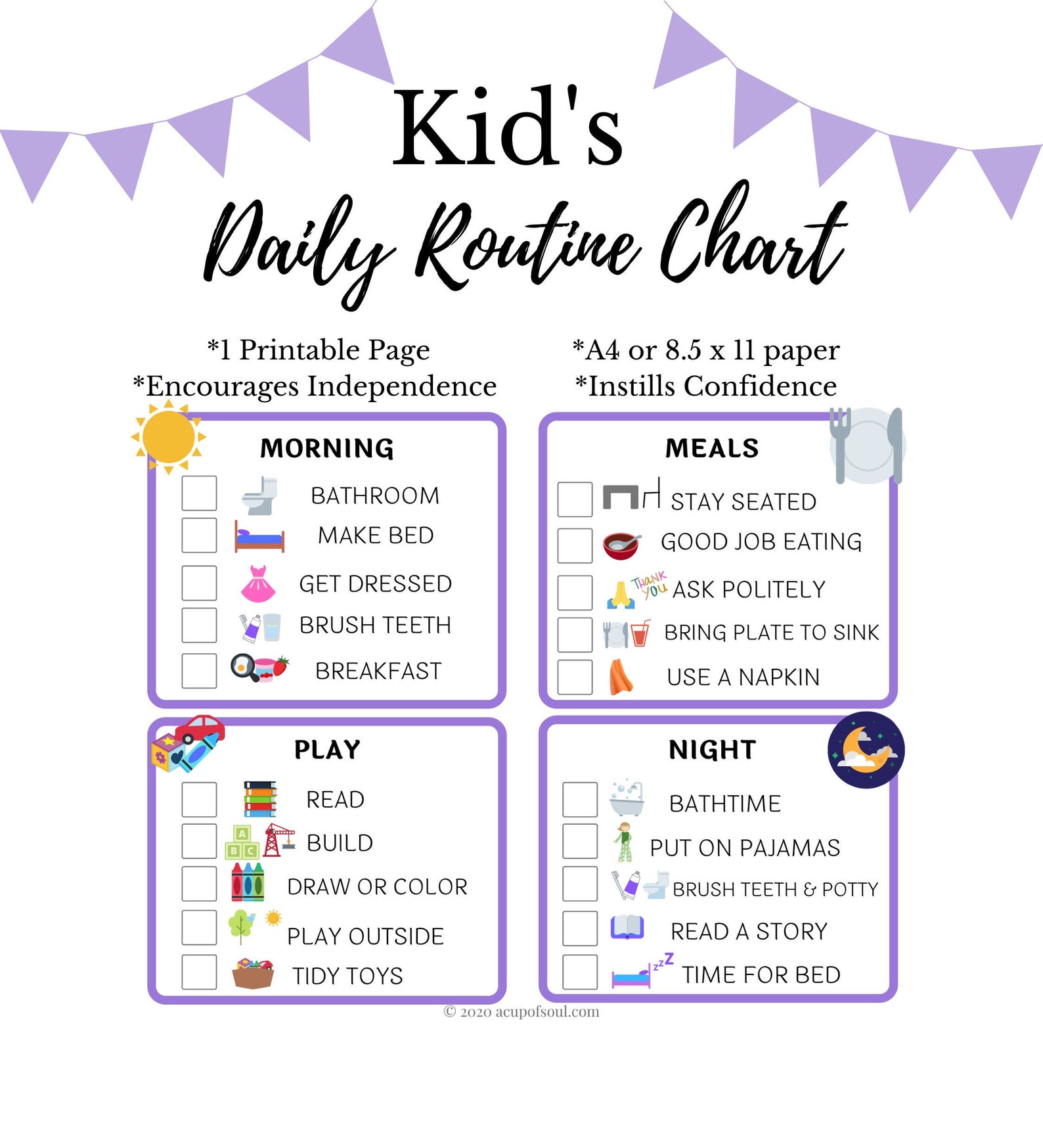 Kid's Daily Rhythm & Routine Chart, Toddler Daily Routine, Kid's Daily ...