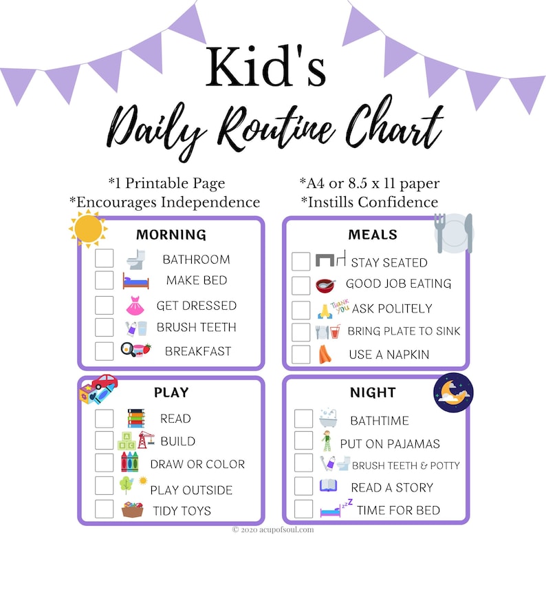 Kid's Daily Routine Chart, Toddler Daily Routine, Kid's Daily Routine ...