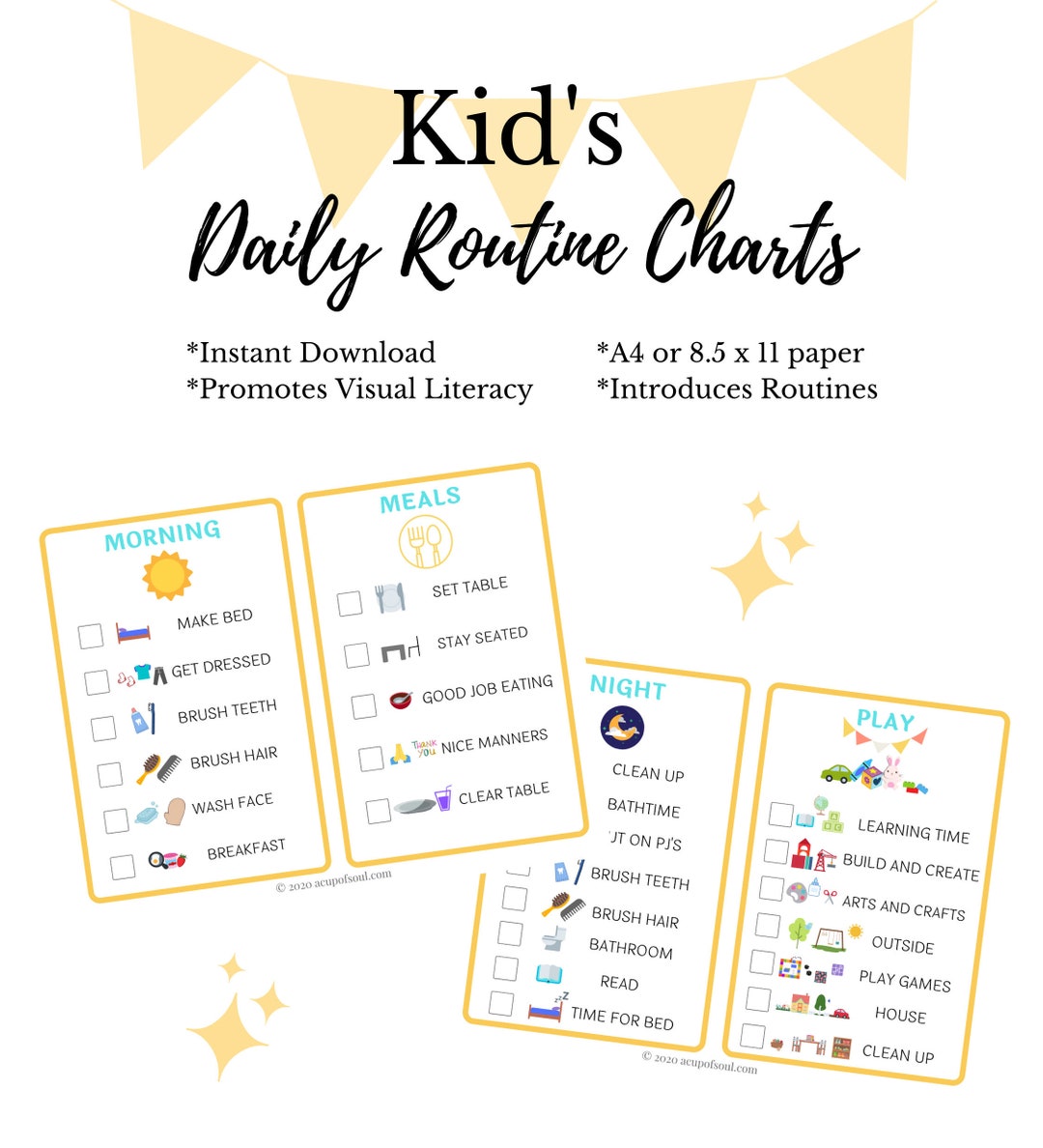 Daily Routine Chart for Kids, Pre-schoolers, Toddlers - Checklist - To ...