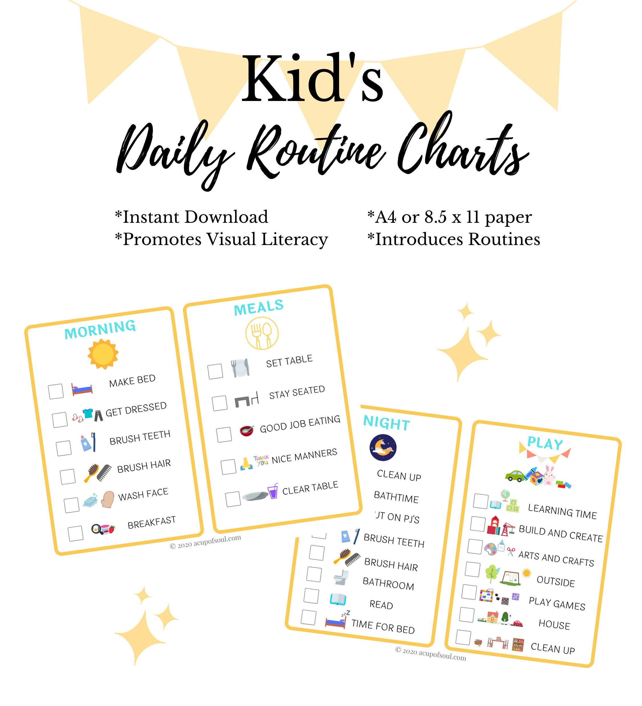 Daily Routine Chart for Kids, Pre-schoolers, Toddlers - Checklist - To ...