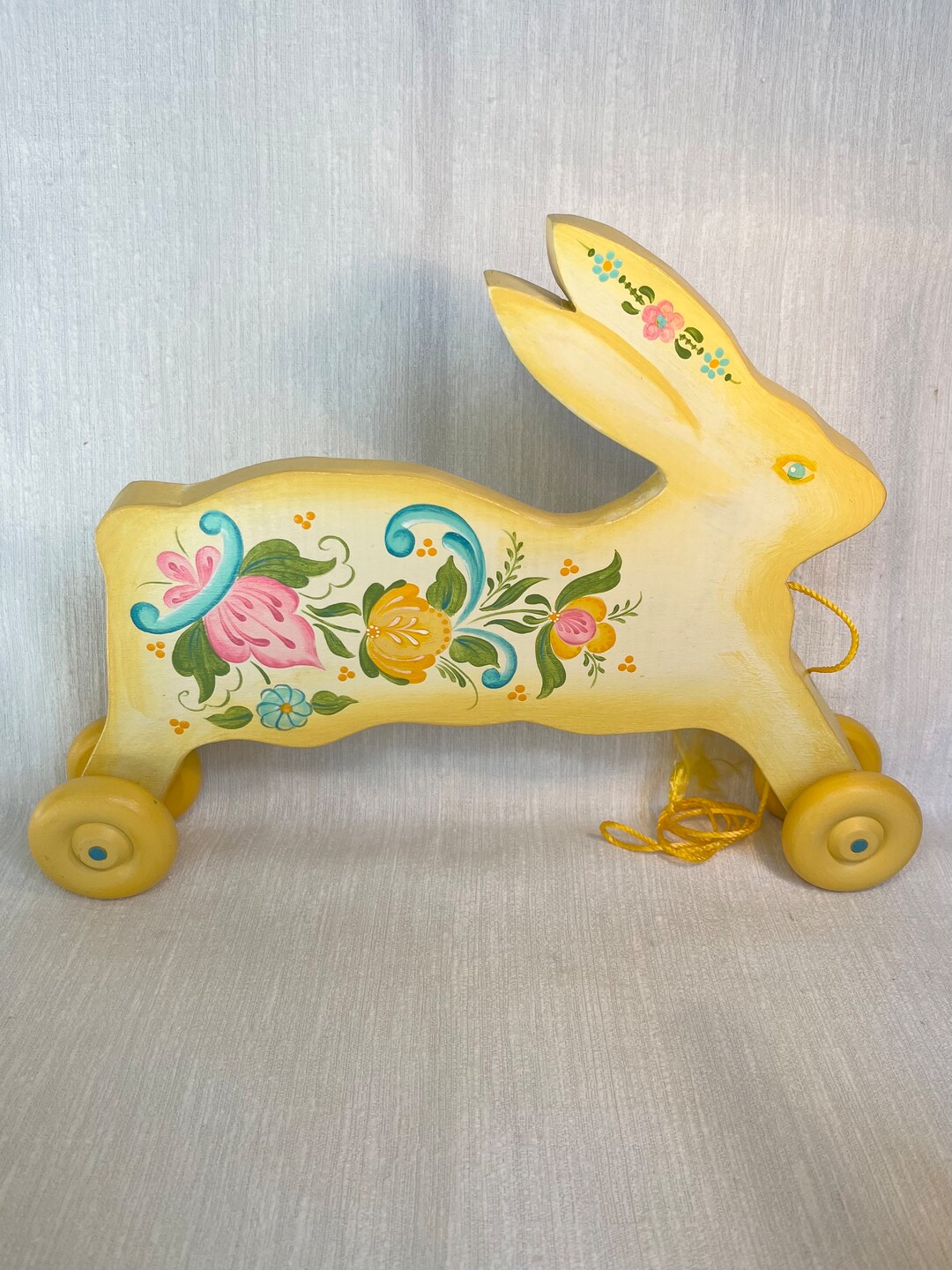 Decorative Wood Bunny Pull Toy With Hand Painted Rosemaling - Etsy