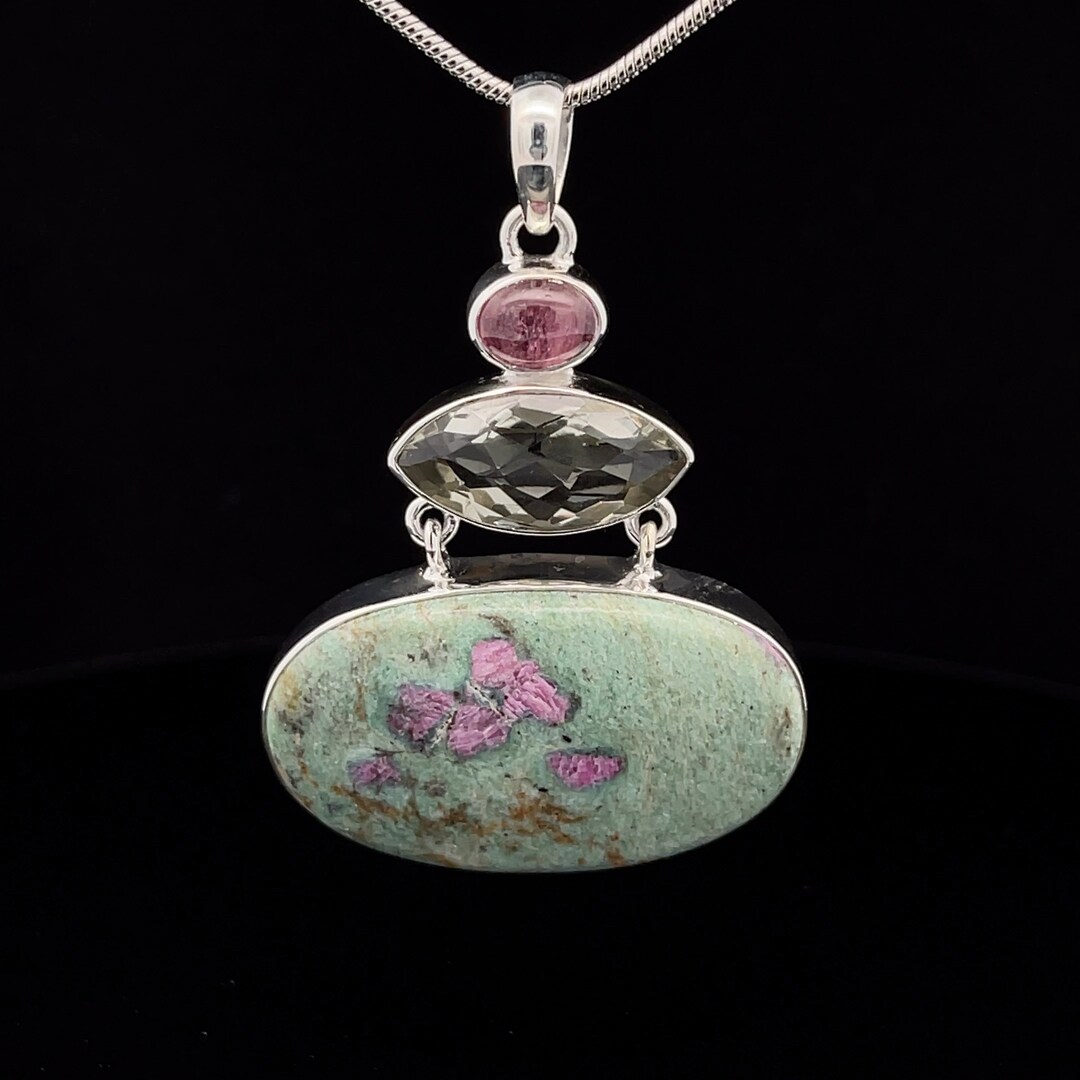Sterling Silver Ruby in Fuschite, Green Amethyst and Ruby Pendant - Etsy