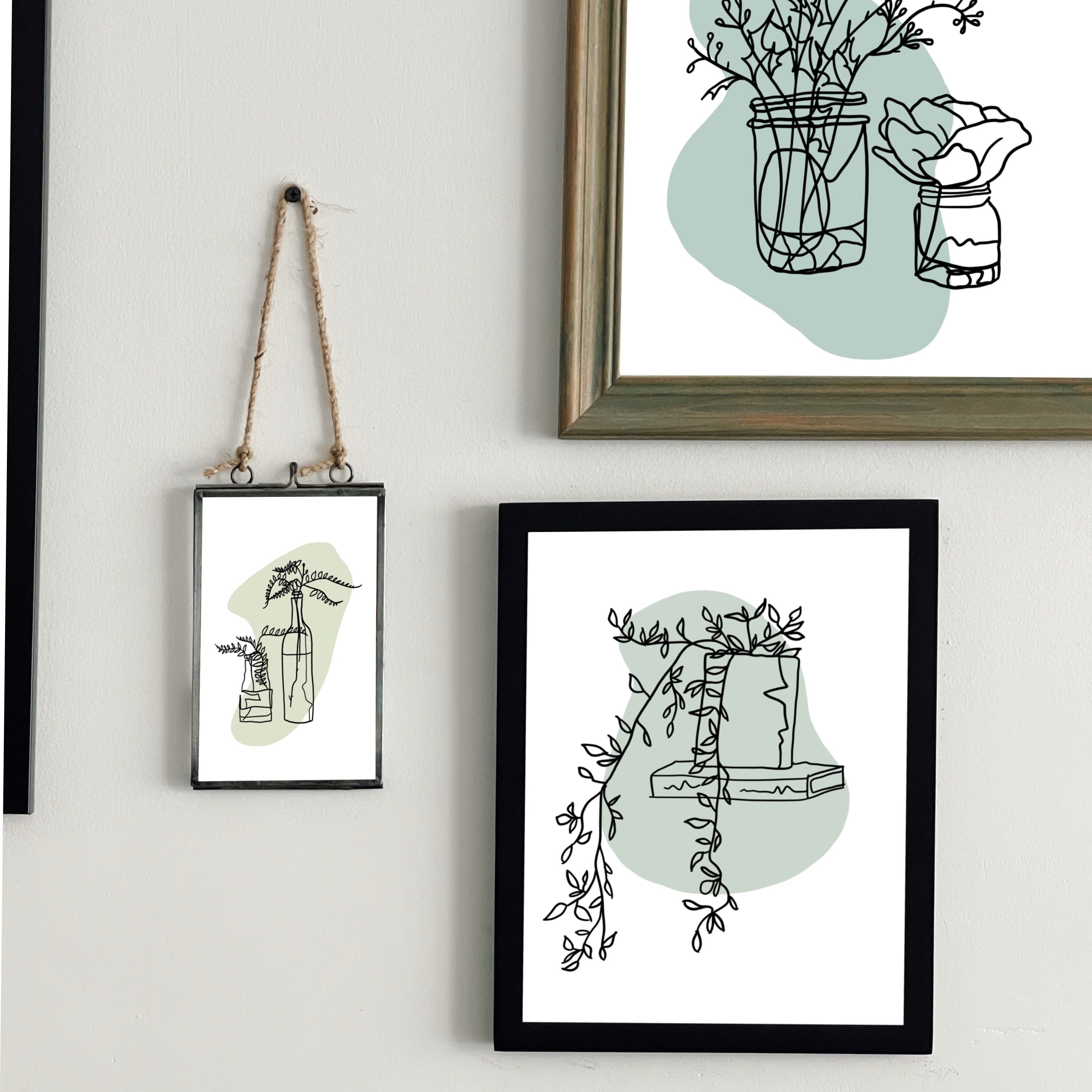 Pen & Ink plant drawing minimalist wall art Set of 3 botanical line ...