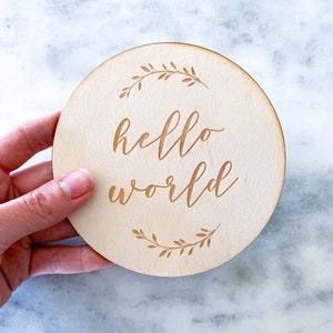 Hello World Wooden Birth Announcement Sign Hospital Newborn Photo Prop ...
