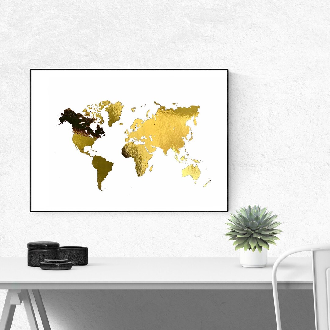 World Map Gold Print Atlas Print Atlas Foil Print - Etsy