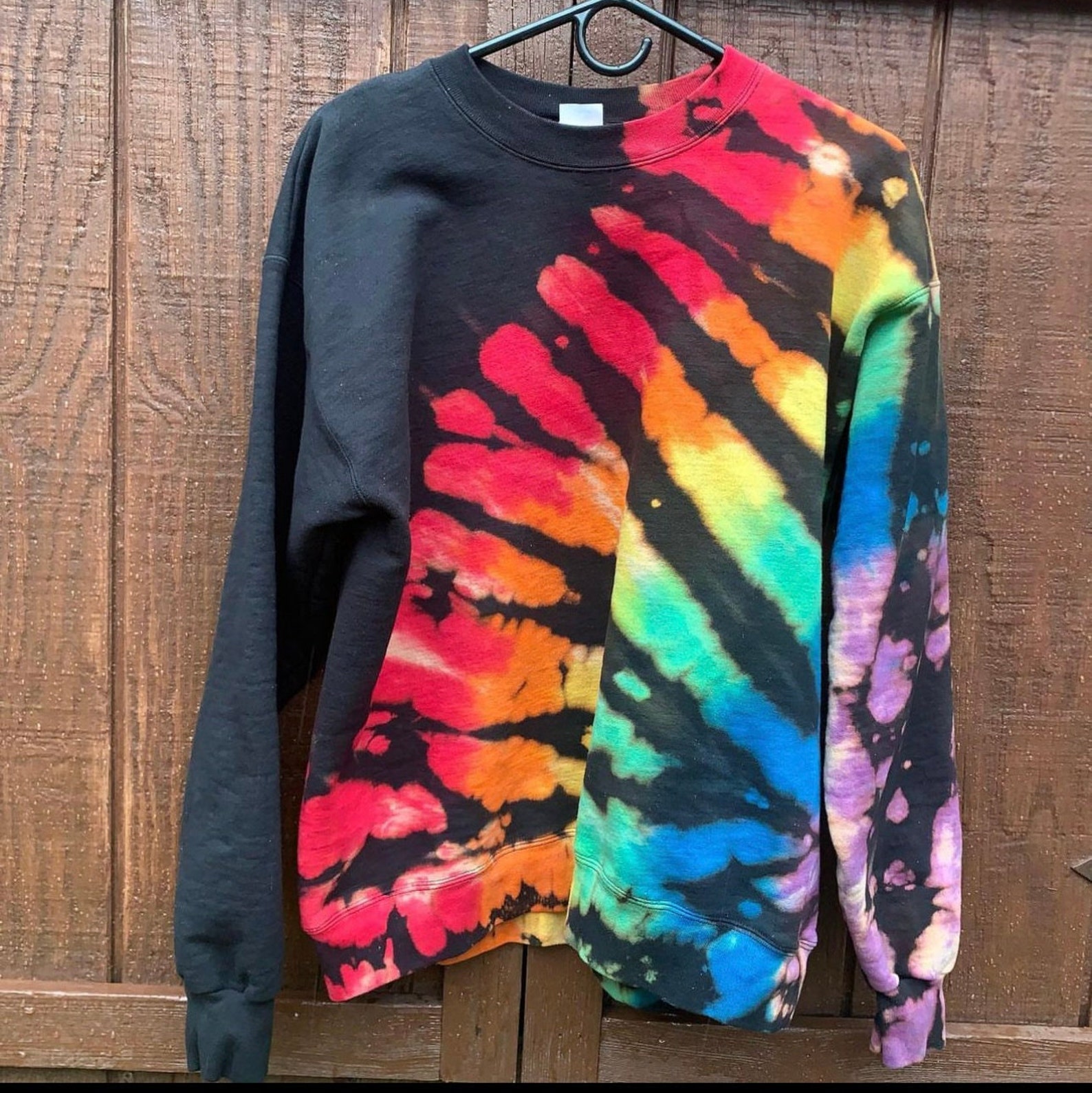 Rainbow Bleach Dye Sweatshirt // Acid Wash Sweatshirt // Black Rainbow ...