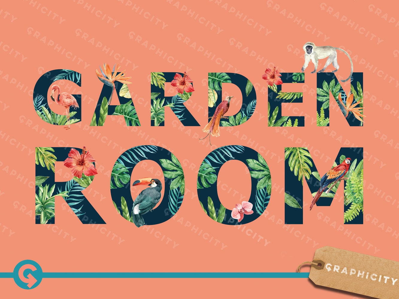 GARDEN ROOM Sign Art Print Typography A4 Landscape Digital - Etsy