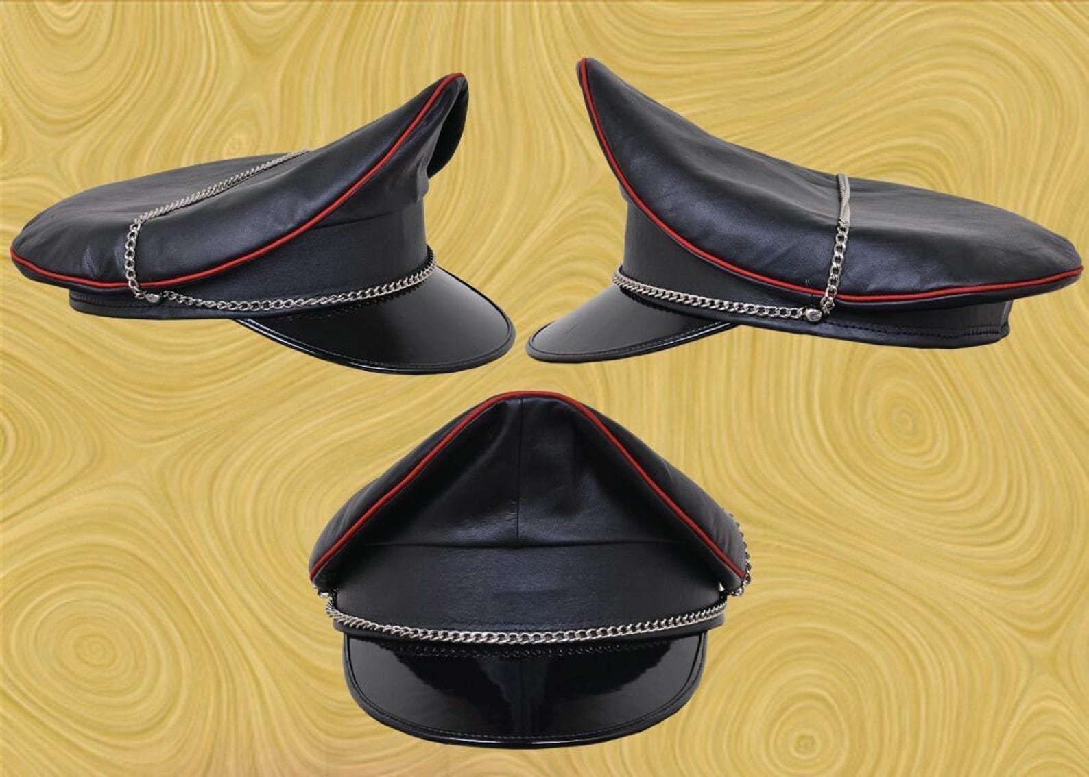 Genuine Italian Leather Black Red Strip Army Muir Cap Biker - Etsy