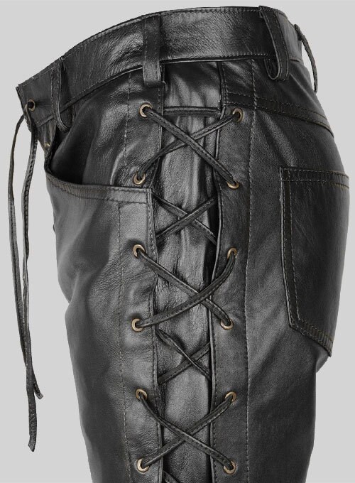 Mens Real Black Side Laced Bikers Jeans Style Pants 100 Original