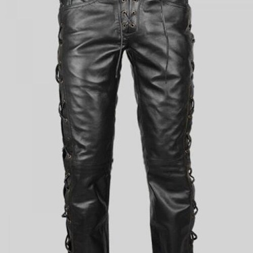 Mens Real Black Side Laced Bikers Jeans Style Pants 100 Etsy