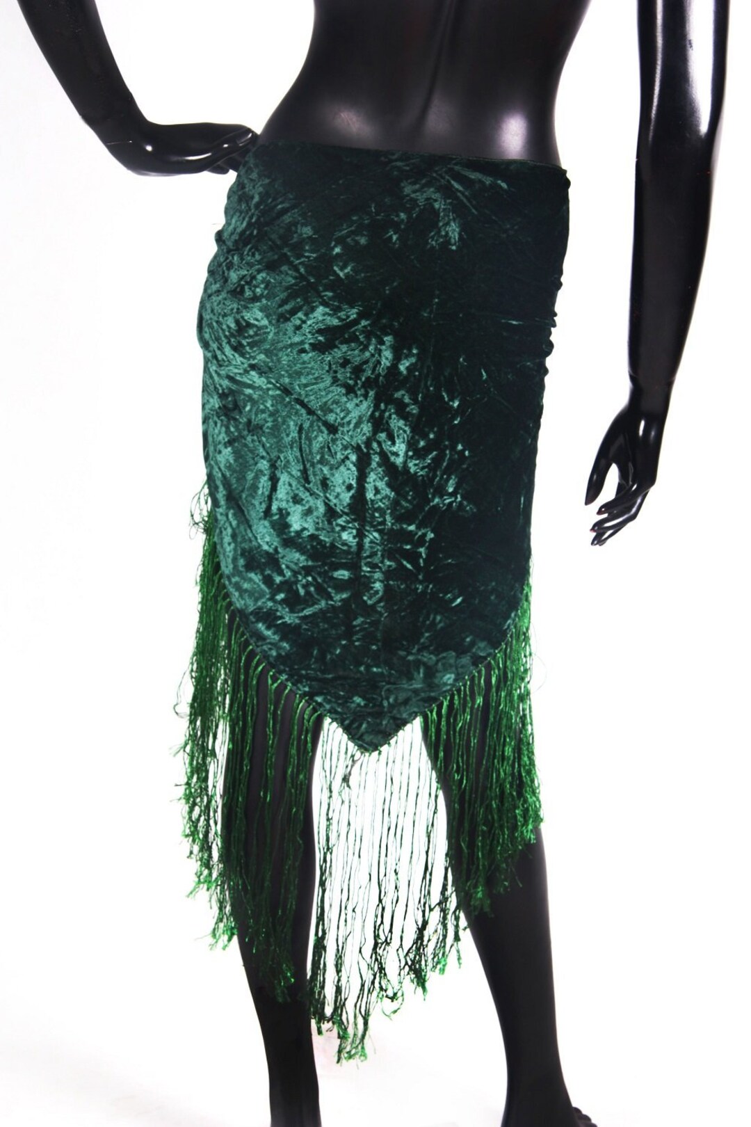 Tribal Belly Dance Velvet Hip Scarf Green Color With Fringe Gypsy Hip ...