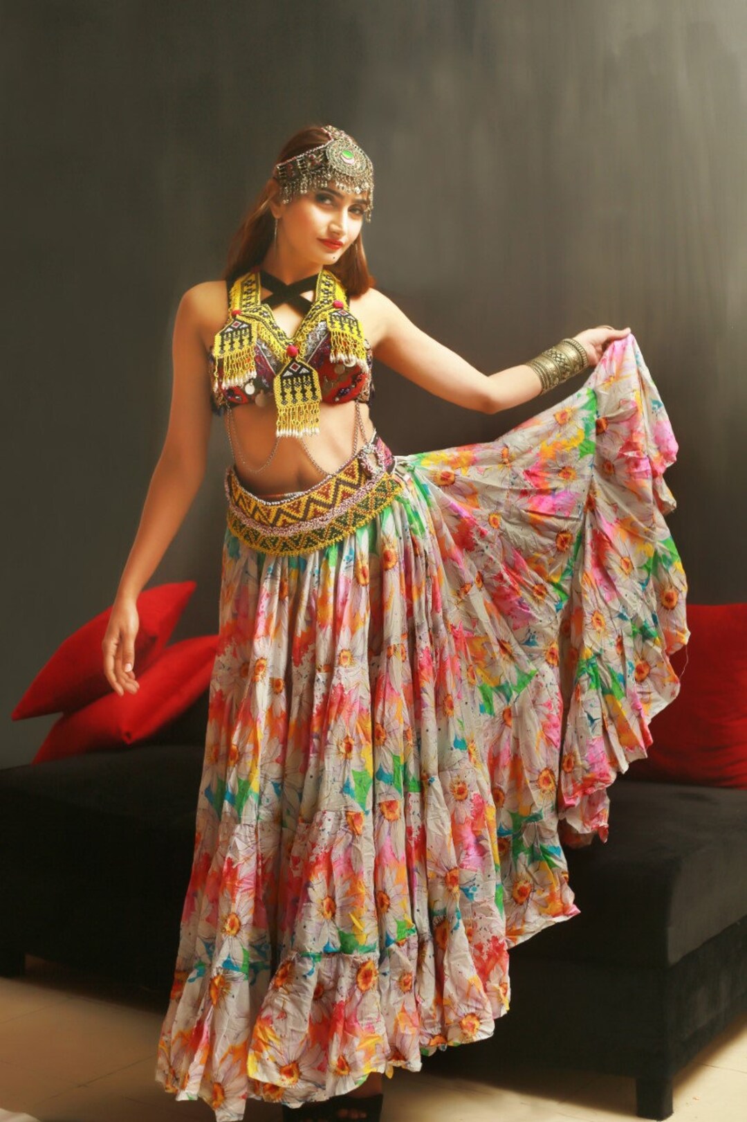 Tribal Bellydance Skirt – 25 & 35 Yard , ATS Costume, 4 Tier Festival ...