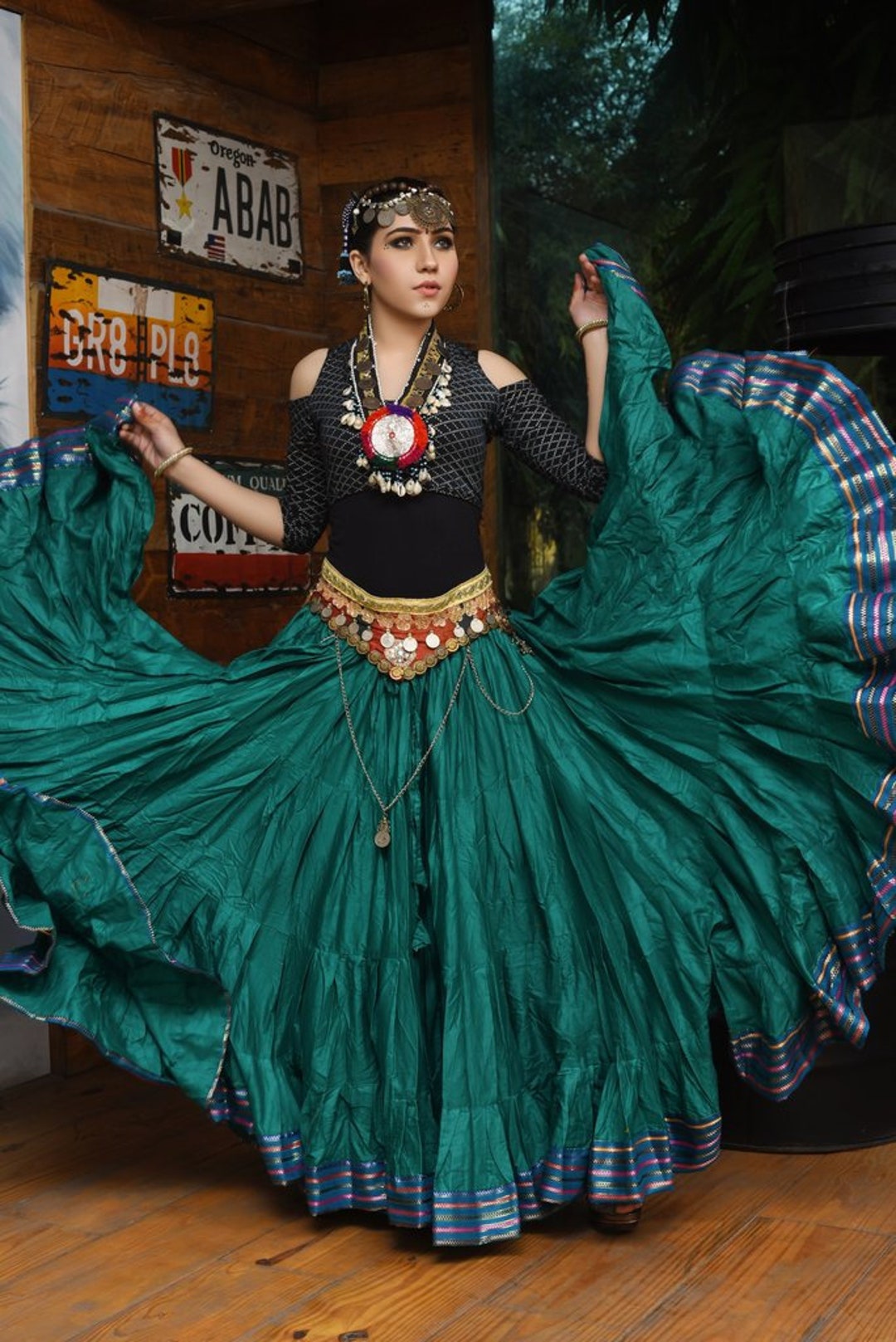 Tribal Bellydance Skirt – 25 & 35 Yard , ATS Costume, 4 Tier Festival ...