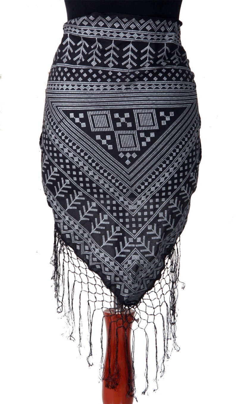 Tribal Bellydance Block Print Assuit Hipscarf 100% Viscose Black/silver ...