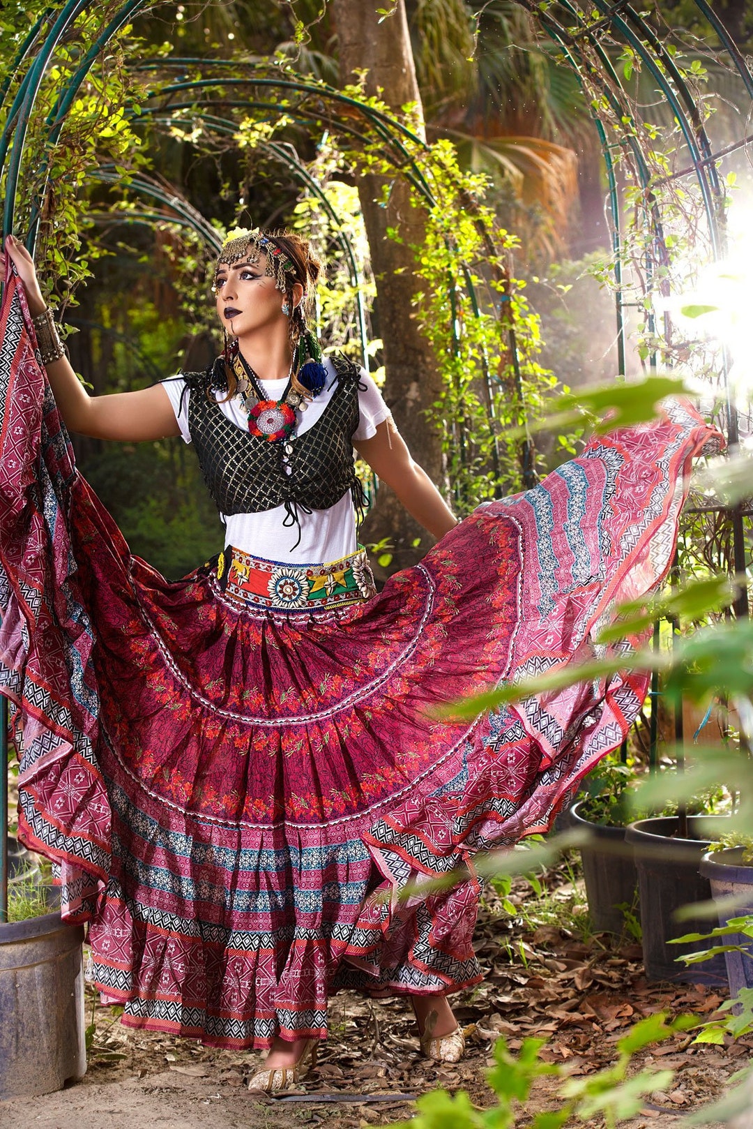 Tribal Bellydance Skirt – 25 & 35 Yard , ATS Costume, 4 Tier Festival ...