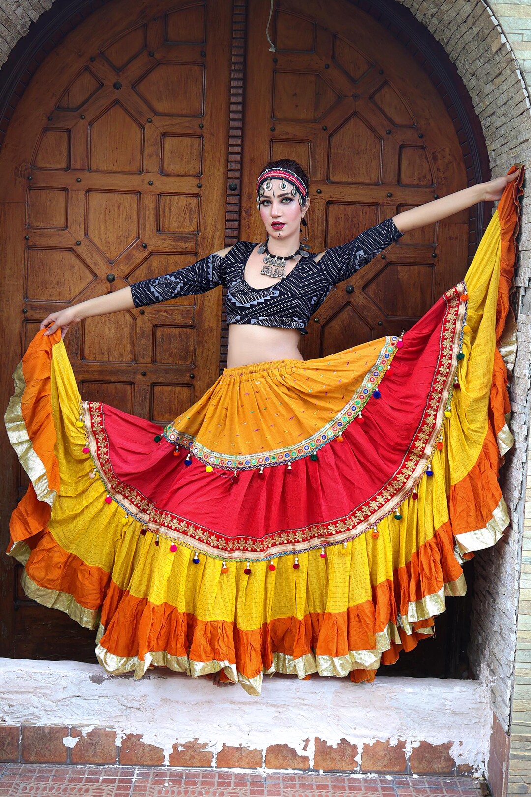 Tribal Bellydance Skirt – 25 & 35 Yard , ATS Costume, 4 Tier Festival ...