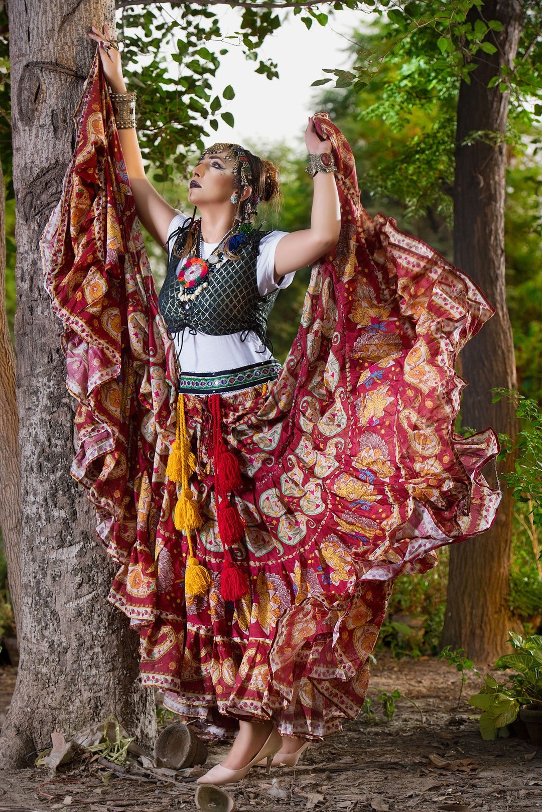 Tribal Bellydance Skirt – 25 & 35 Yard , ATS Costume, 4 Tier Festival ...