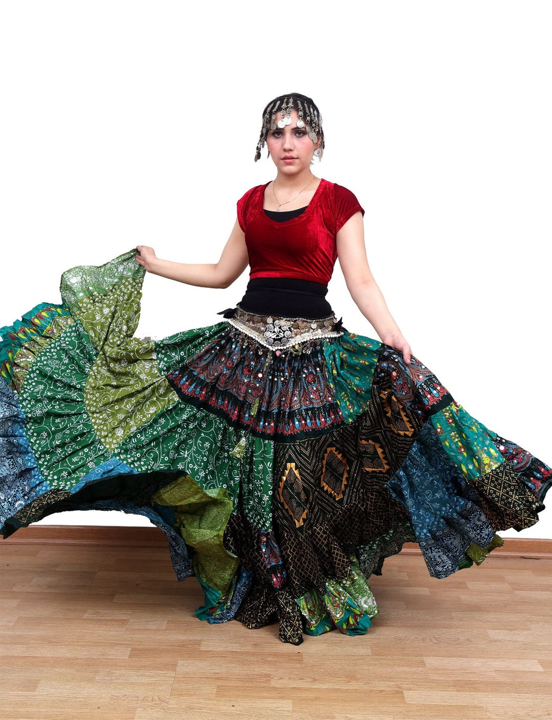 Tribal Bellydance Skirt – 25 & 35 Yard , ATS Fusion Costume, 4 Tier ...