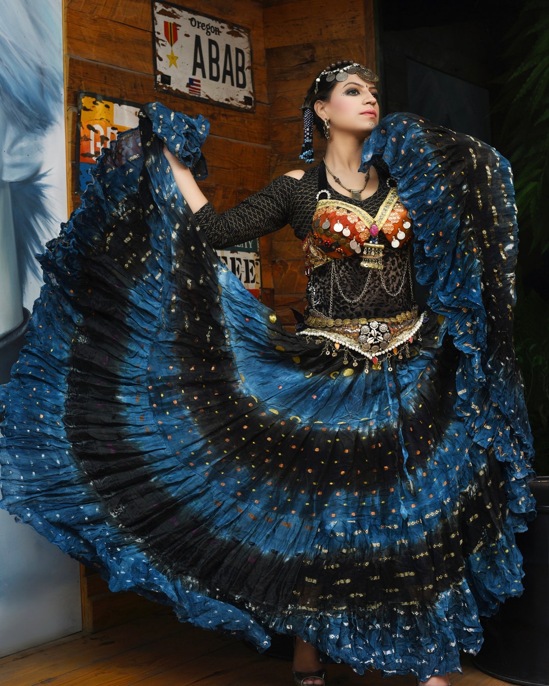Tribal Bellydance Skirt – 25 & 35 Yard Gypsy Skirt, ATS Costume, 4 Tier ...