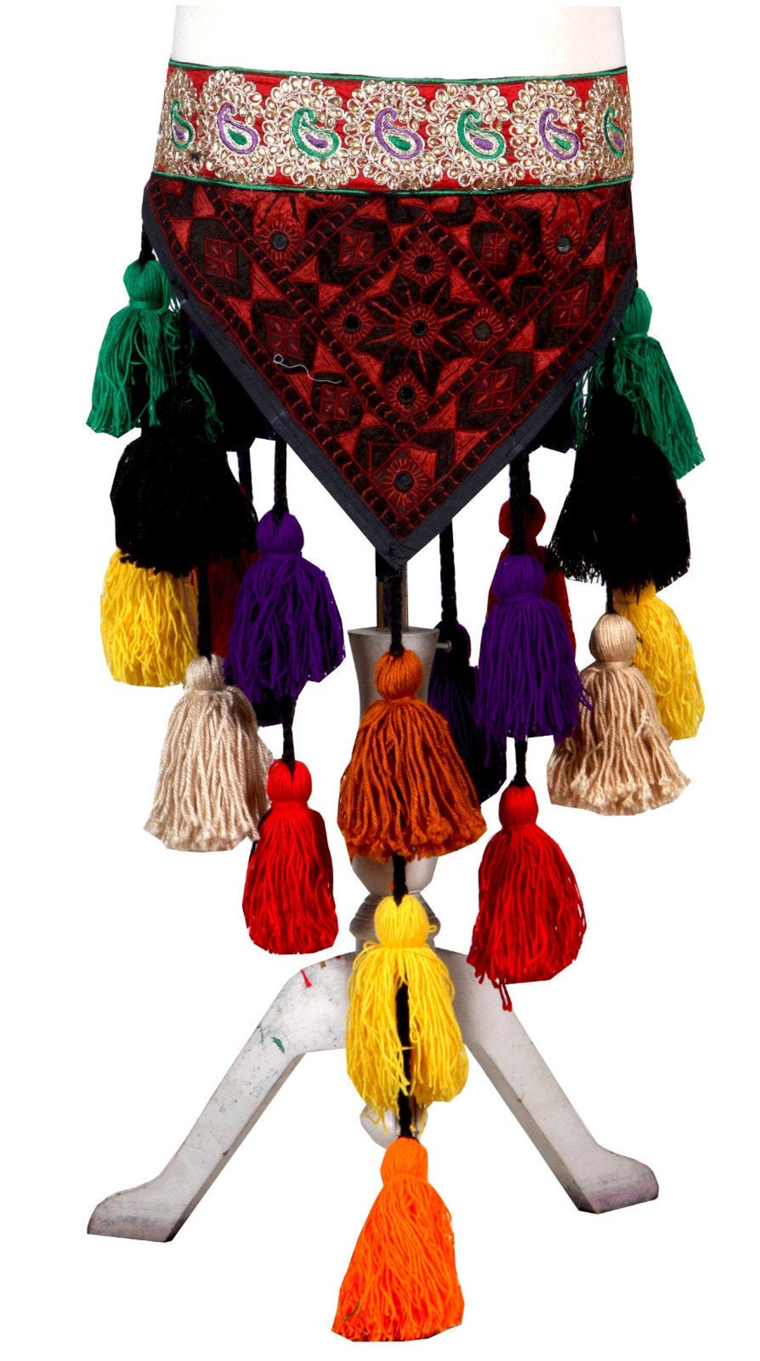 Tribal Bellydance Kuchi Vintage Belt With Big Colorful Tassels ATS Belt ...