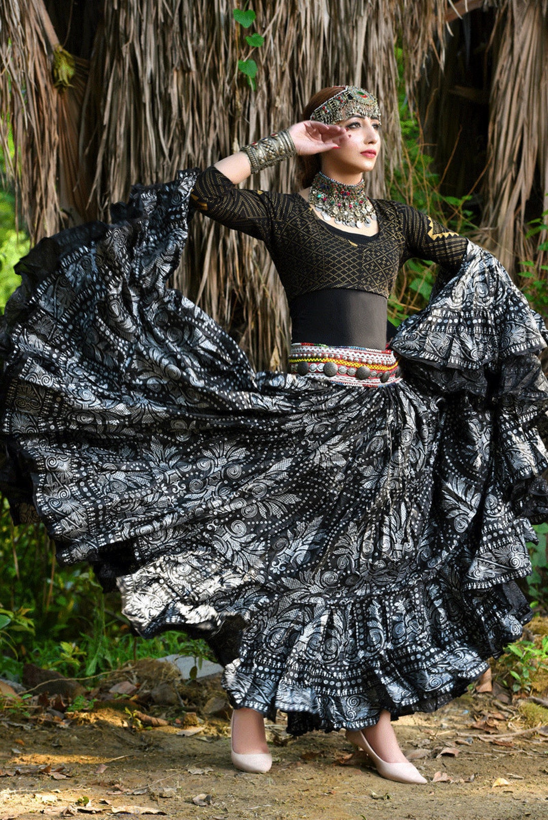Tribal Bellydance Skirt – 25 & 35 Yard , ATS Costume, 4 Tier Festival ...