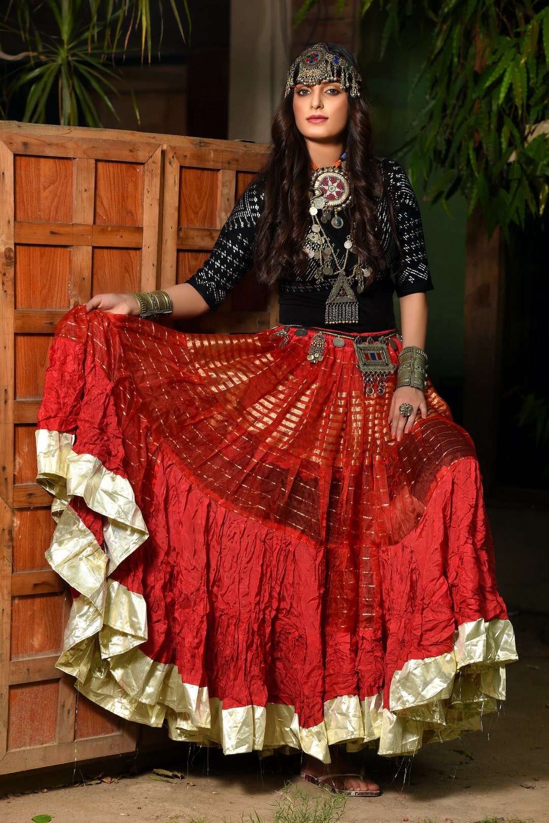 Tribal Bellydance Skirt – 25 & 35 Yard , ATS Costume, 4 Tier Festival ...