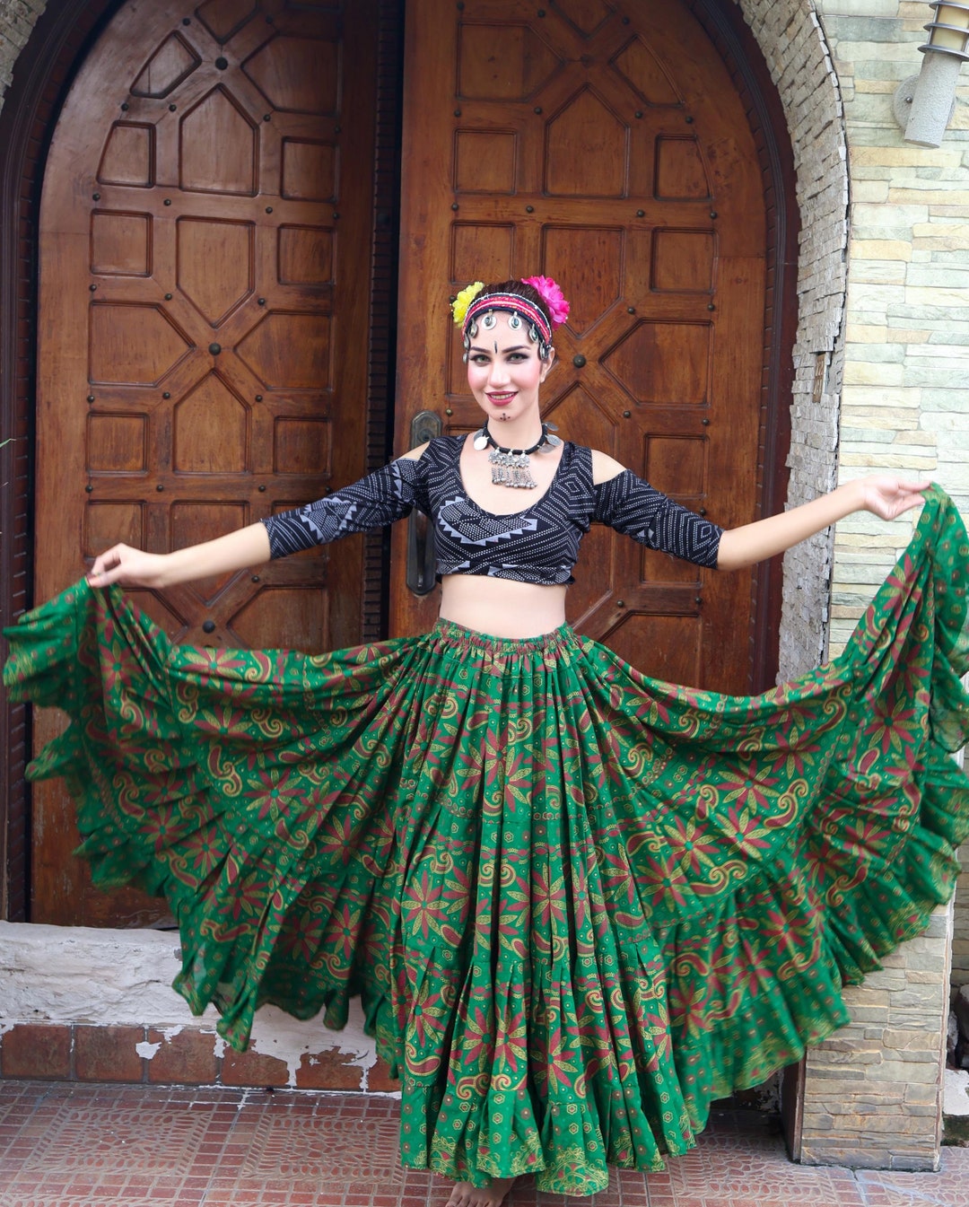 Tribal Bellydance Skirt – 25 & 35 Yard , ATS Costume, 4 Tier Festival ...