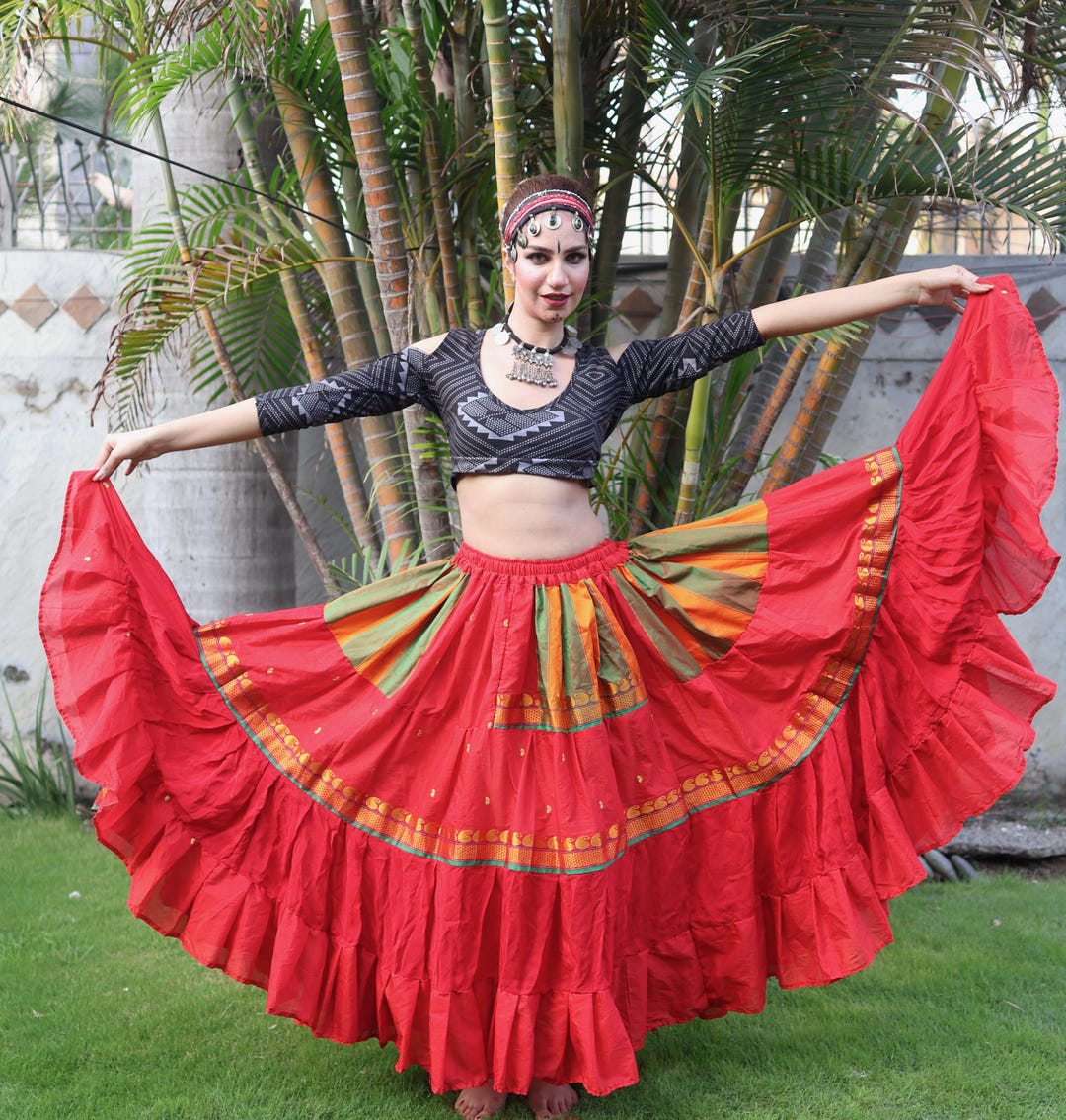 Tribal Bellydance Skirt – 25 & 35 Yard Gypsy Skirt, ATS Costume, 4 Tier ...