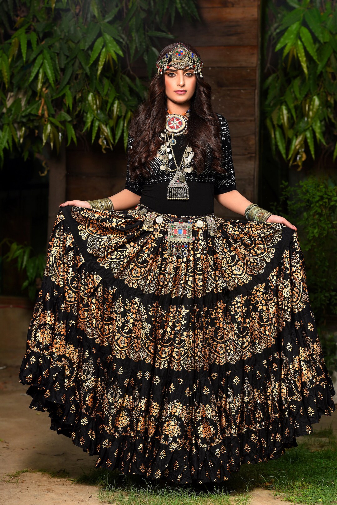 Tribal Bellydance Skirt – 25 & 35 Yard Gypsy Skirt, ATS Costume, 4 Tier ...