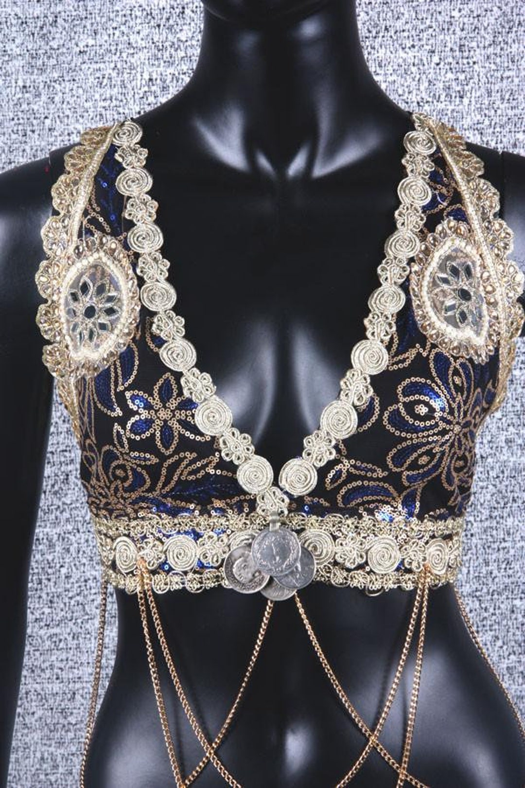 Tribal Bellydance Gothic Steampunk Oriental Choli / Halter Top Blue ...