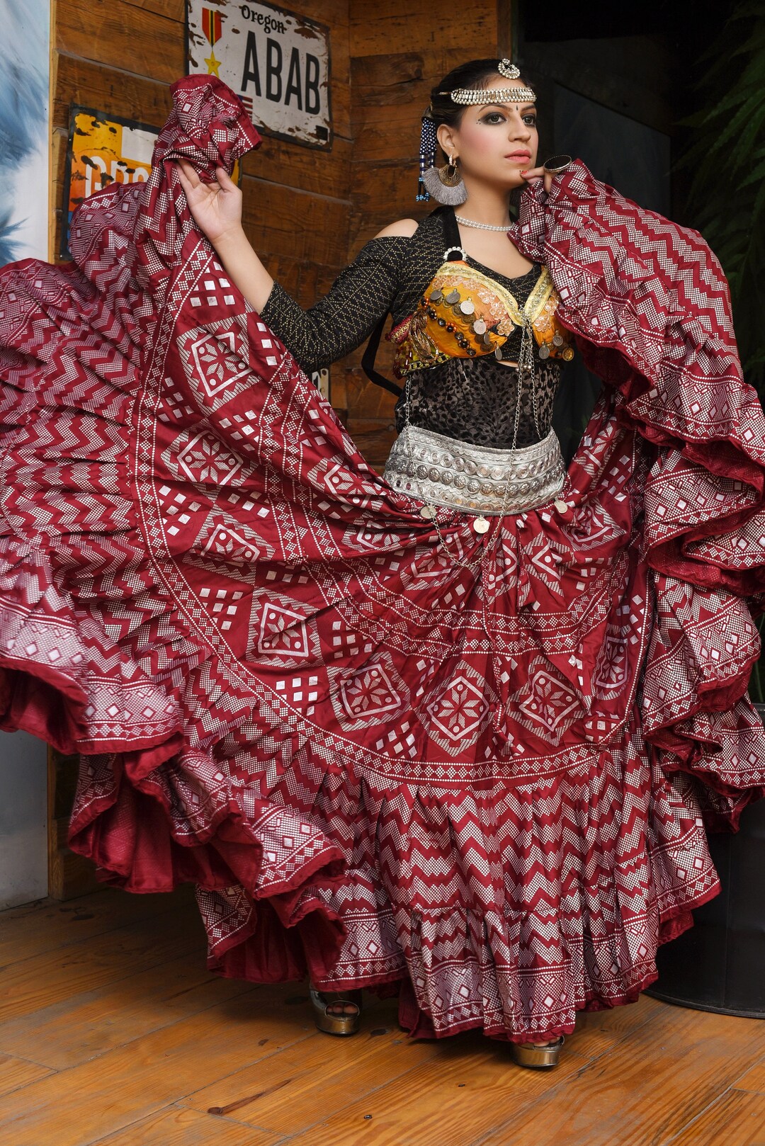 Tribal Bellydance Skirt – 25 & 35 Yard , ATS Costume, 4 Tier Festival ...