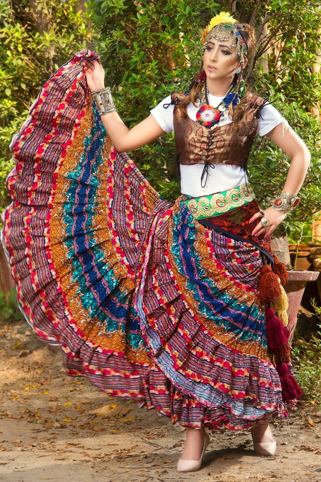 Tribal Bellydance Skirt – 25 & 35 Yard , ATS Costume, 4 Tier Festival ...