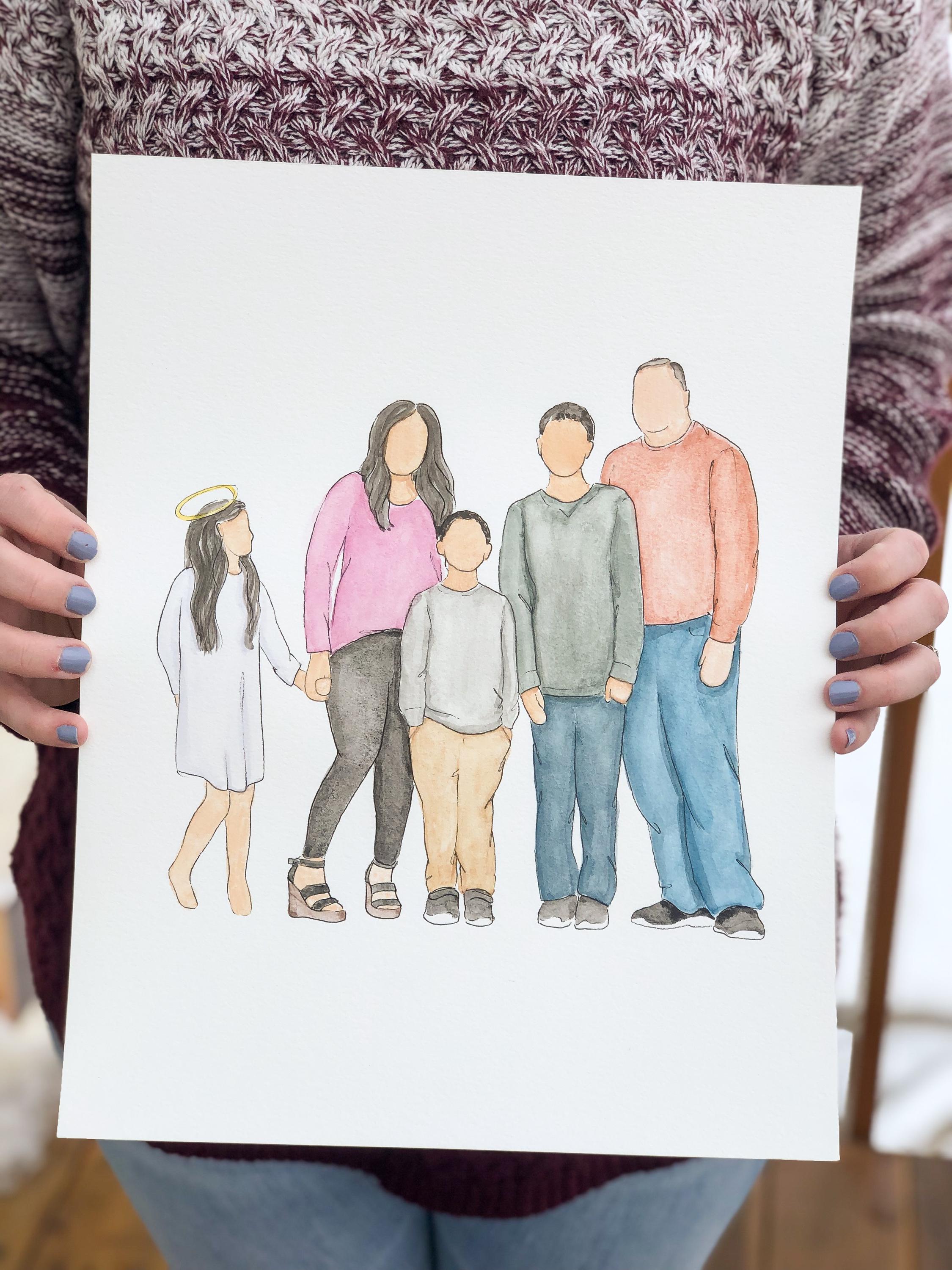 Custom Watercolor Faceless Family Portrait: Unique Personalized Art - Etsy