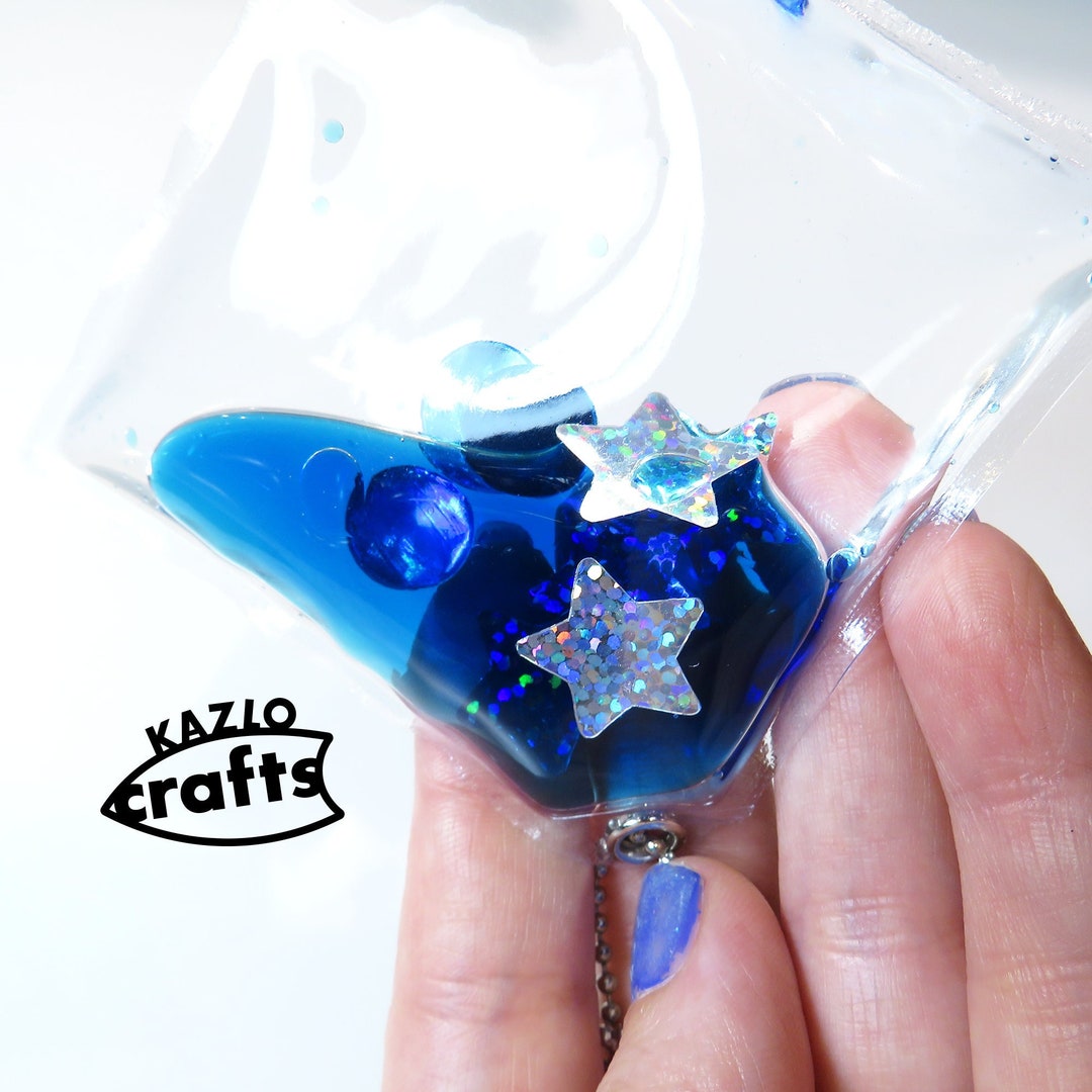 Blue Gems and Stars Liquid Motion Fidget Keychain - Etsy