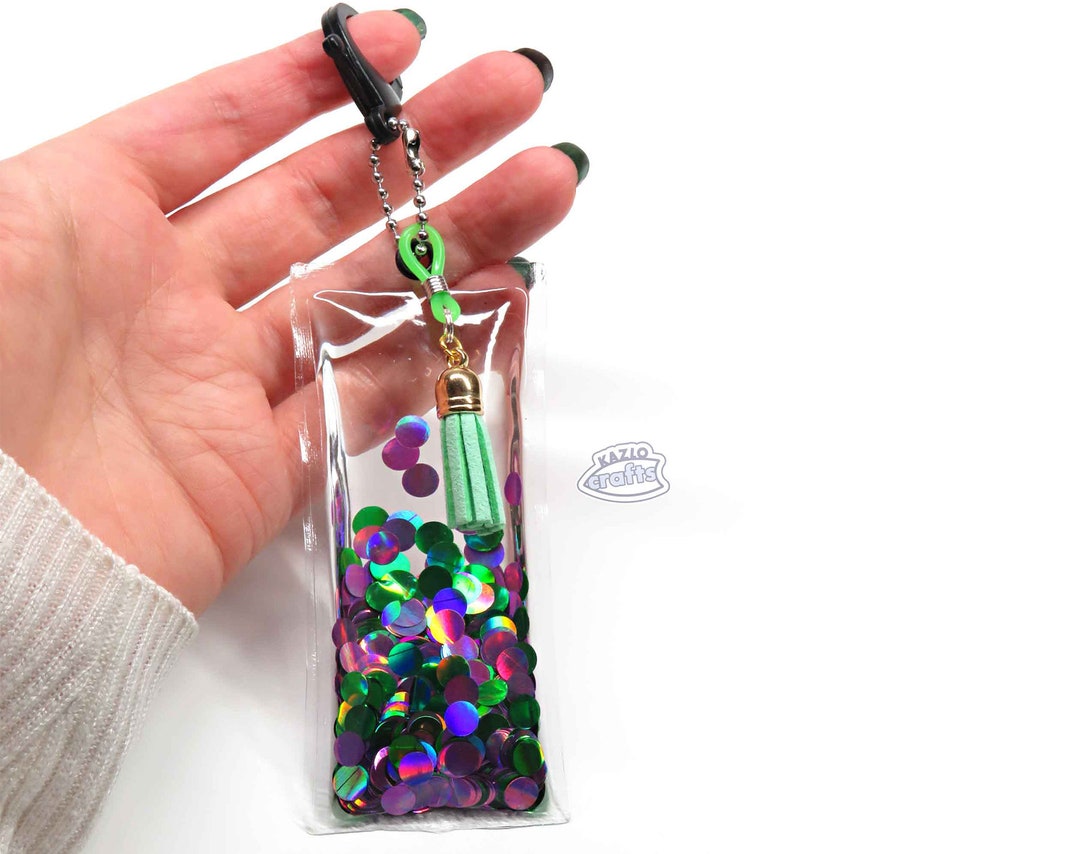 Purple & Green Liquid Confetti Fidget Keychain With Tassel - Etsy