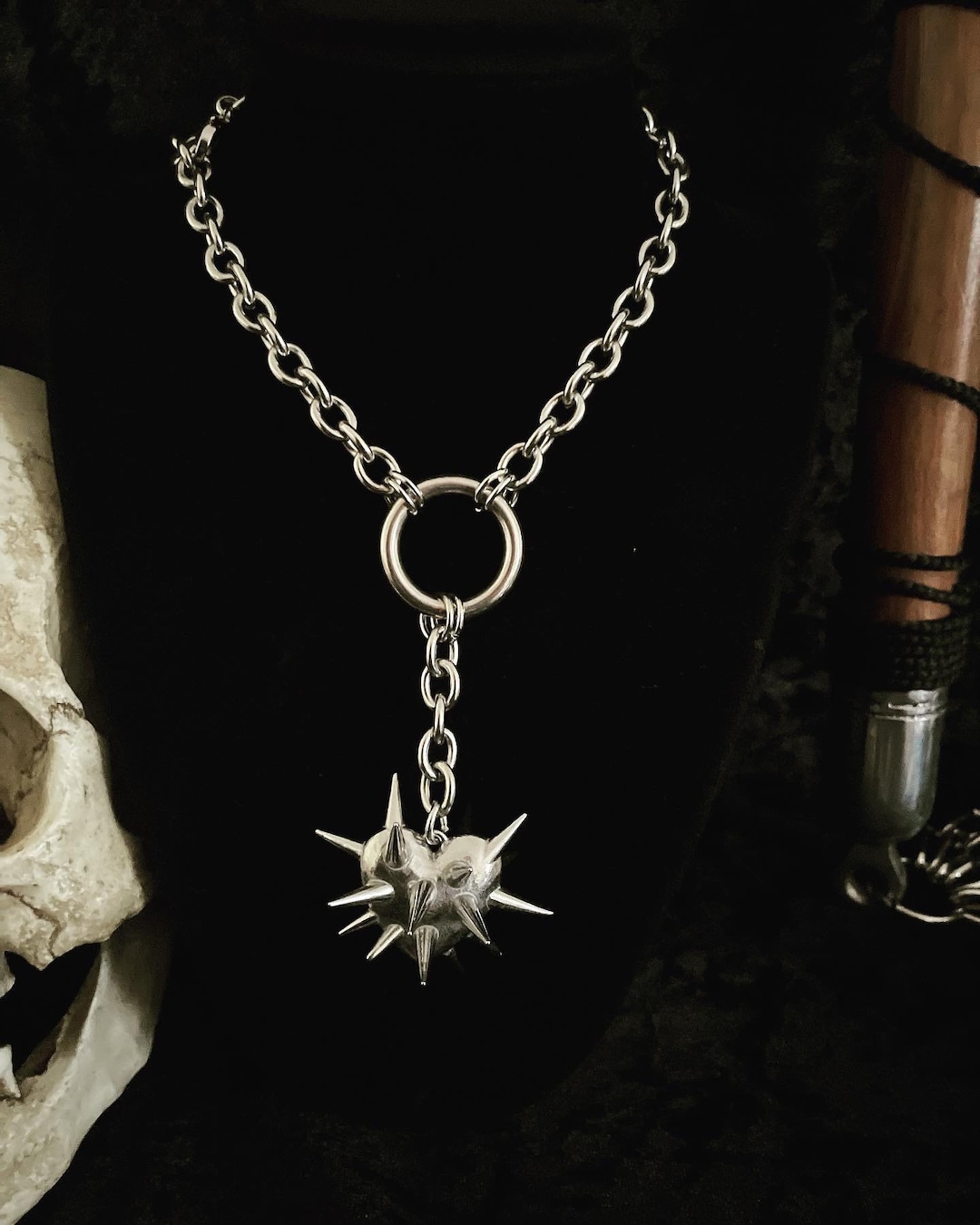 Spikey Heart Flail Necklace - Etsy
