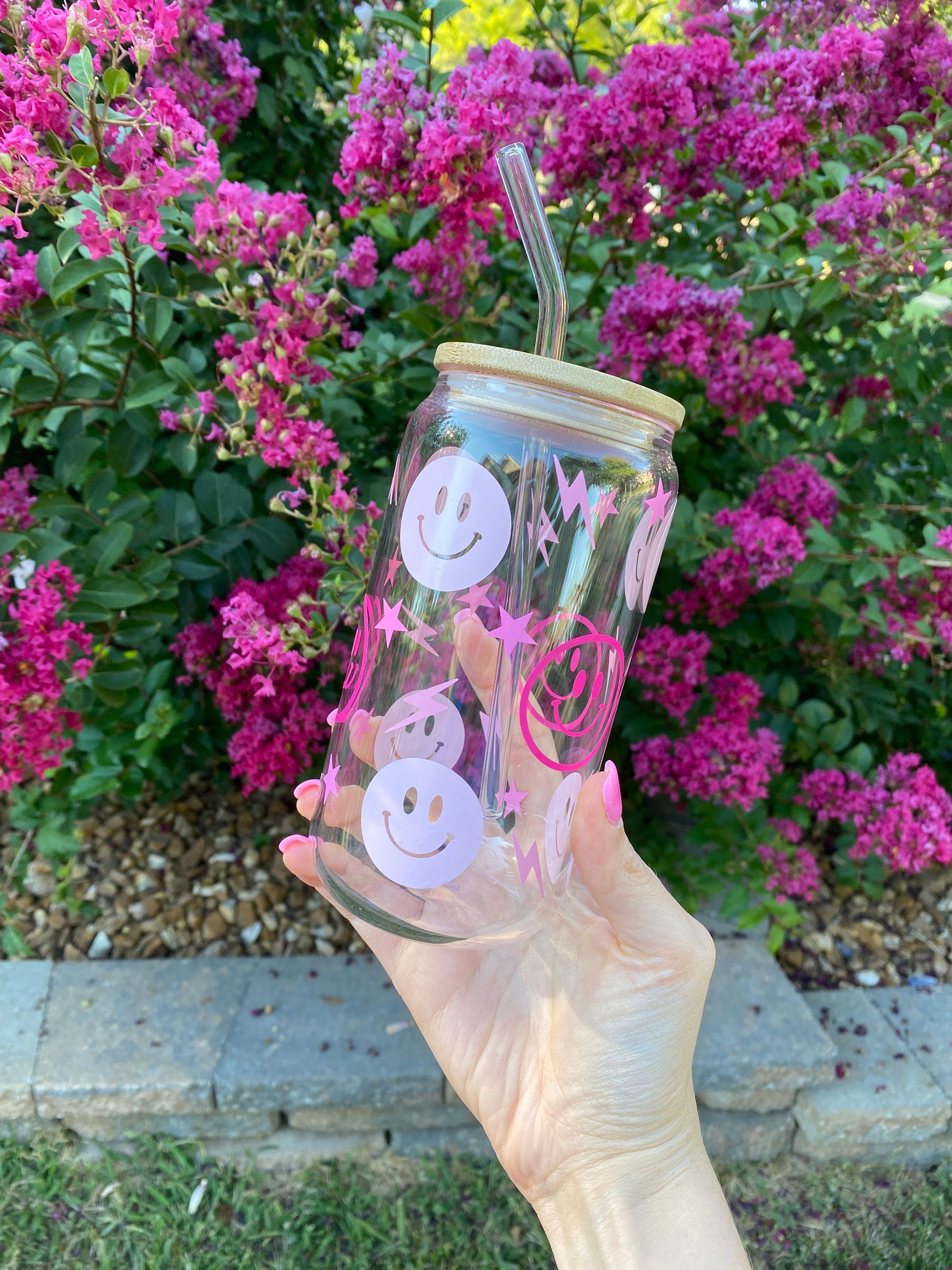 Smiley Face Glass Cup Can | Iced Coffee Glass Cup | Soda Can Glass ...