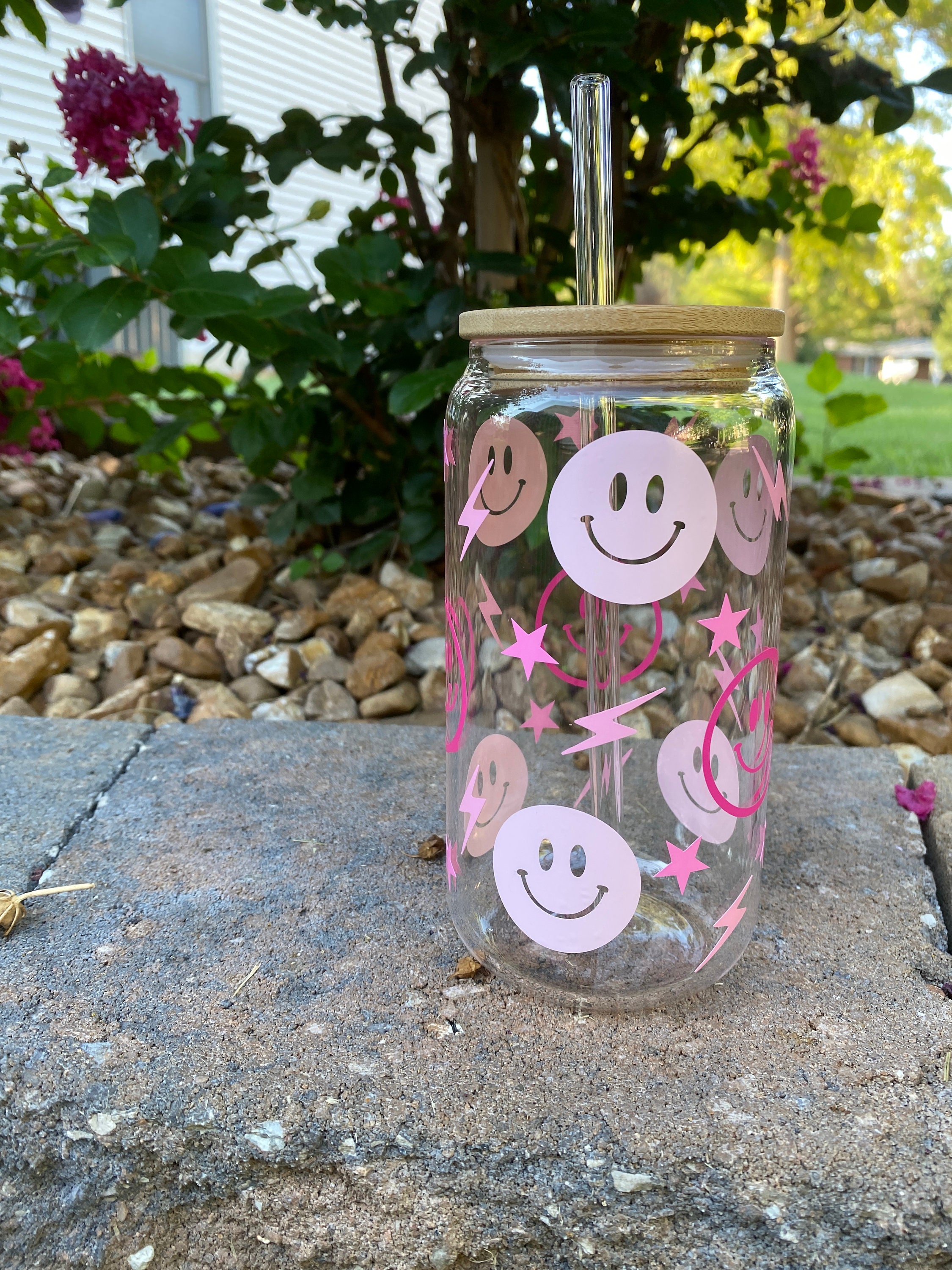 Smiley Face Glass Cup Can | Iced Coffee Glass Cup | Soda Can Glass ...