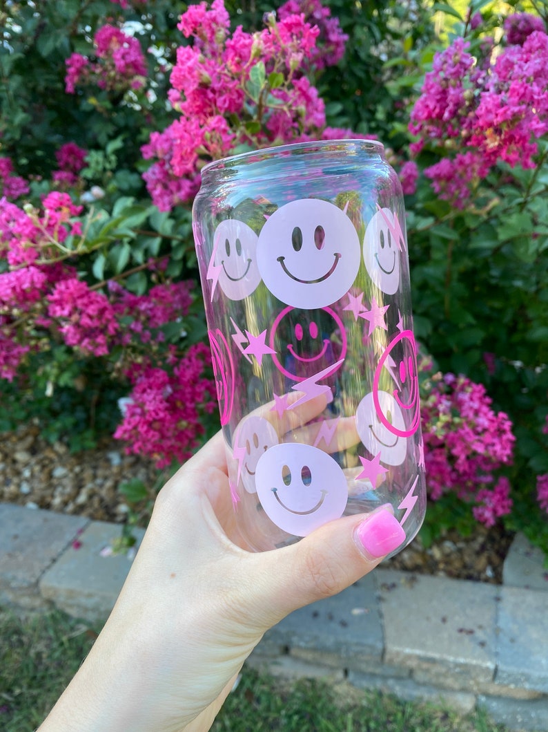 Smiley Face Glass Cup Can Iced Coffee Glass Cup Soda Can - Etsy