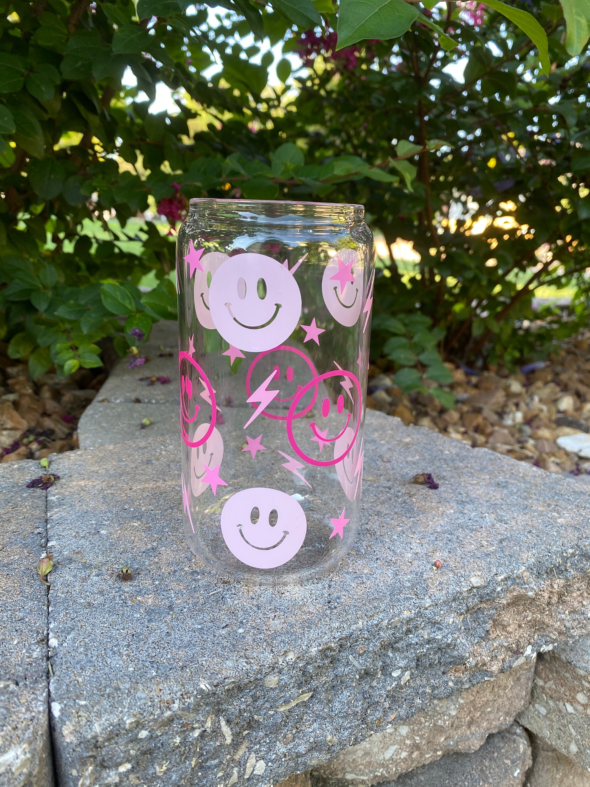 Smiley Face Glass Cup Can Iced Coffee Glass Cup Soda Can - Etsy