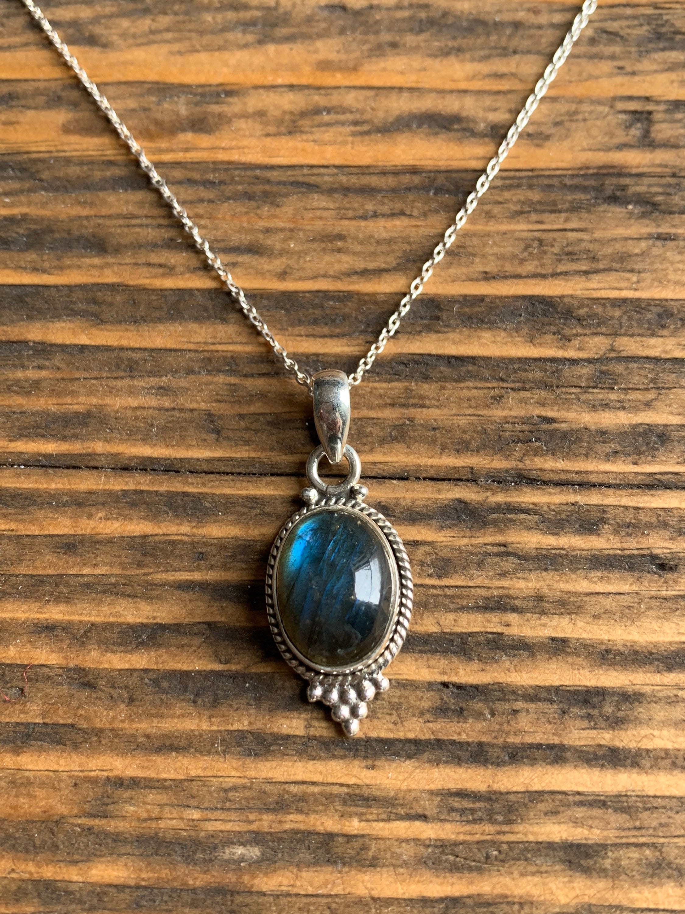 Sterling Silver Round Labradorite Necklace, Boho Pendant - Etsy