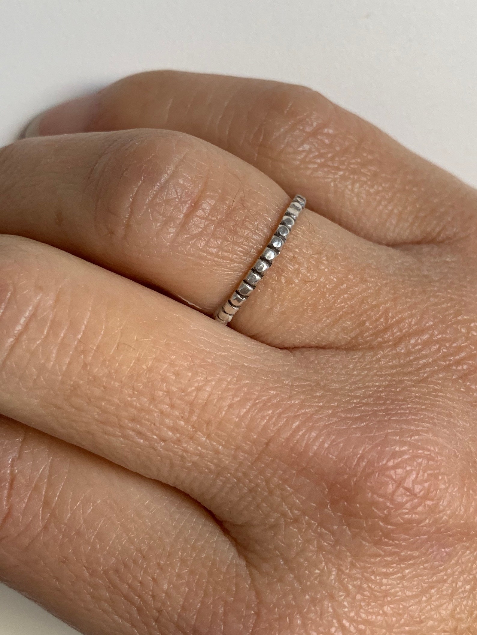 Silver beaded band ring stackable ring thin stacking ring | Etsy