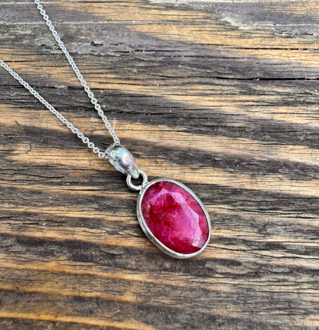 Faceted Ruby Necklace: Sterling Silver Boho Pink Necklace - Etsy