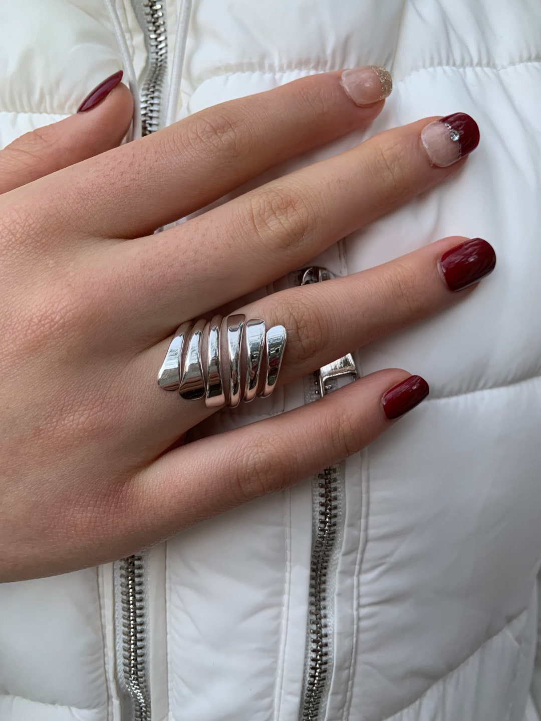 Silver Adjustable Wrap Thumb Ring, Wave Ring, Statement Silver Ring ...