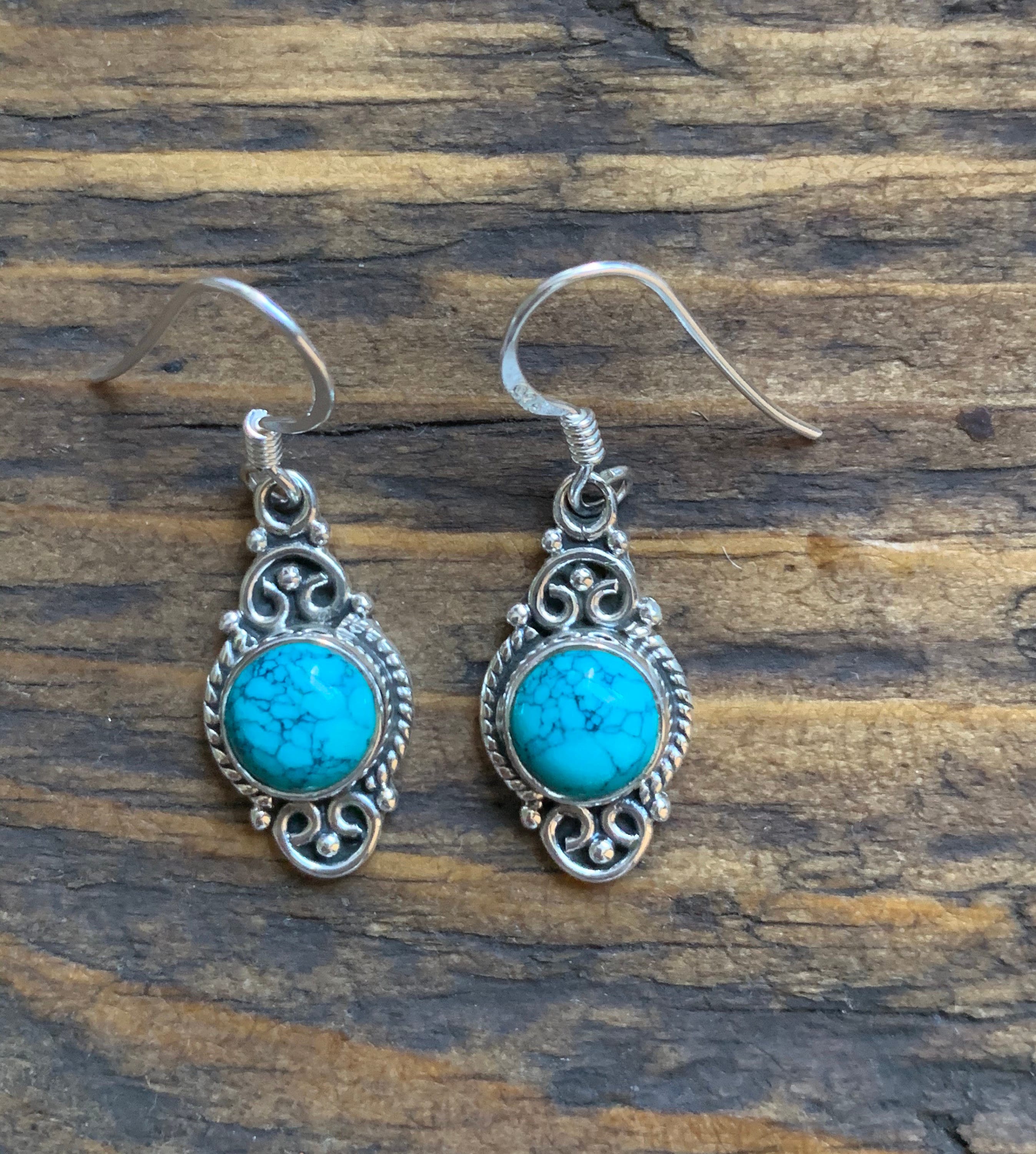 Turquoise Earrings Round Turquoise Earrings Turquoise Dangle - Etsy