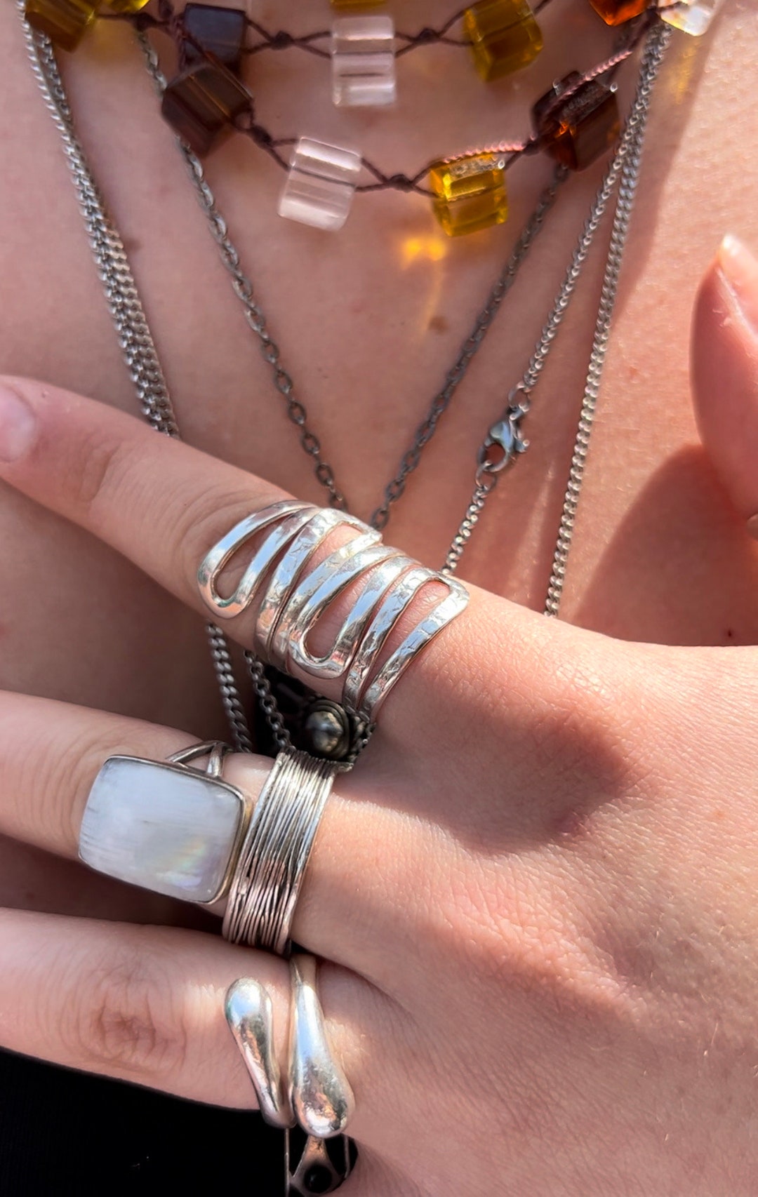 Long Ring, Silver Adjustable Hammered Ring, Statement Silver Ring, Thick Silver Ring, Adjustable ...