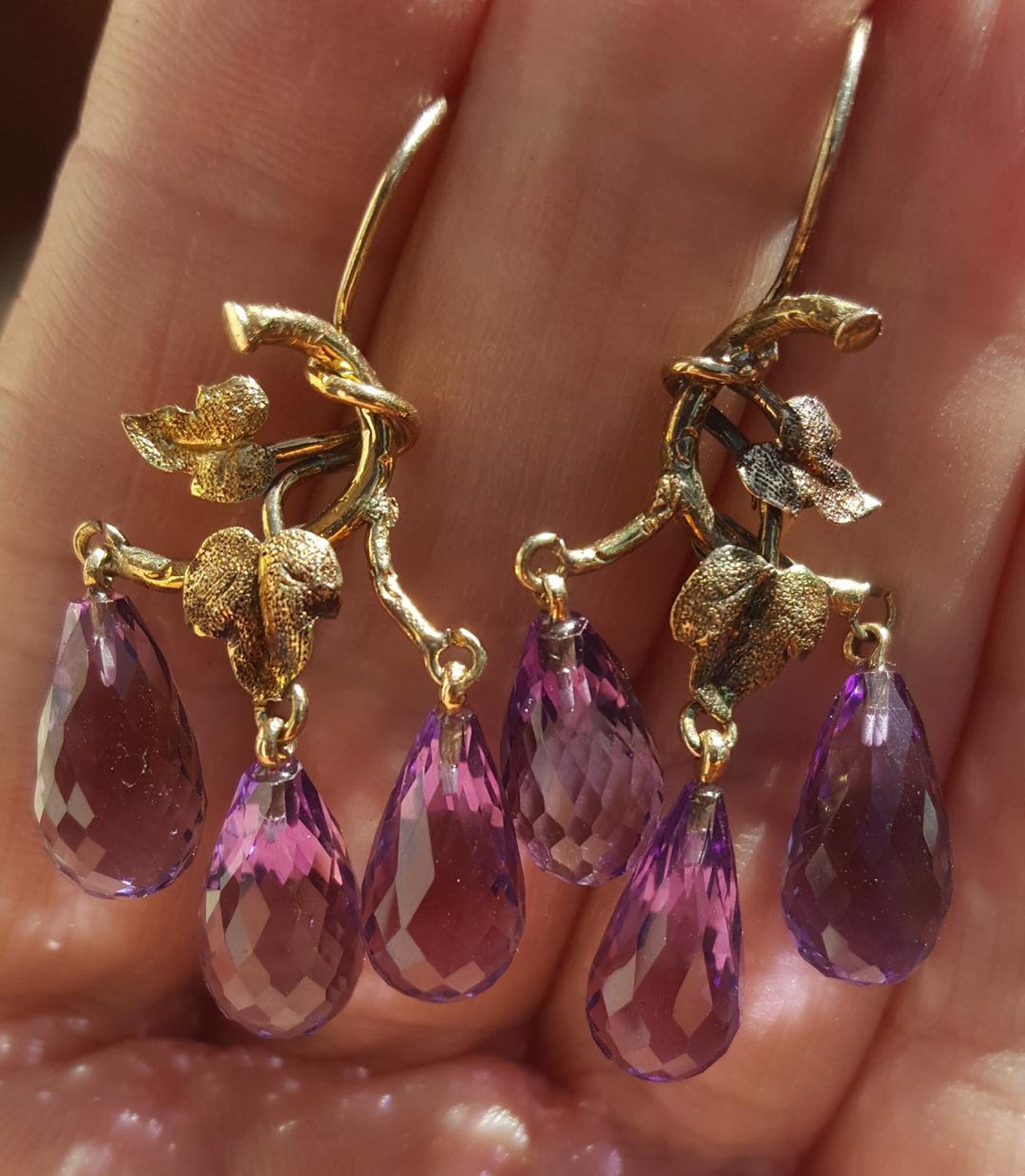 Victorian Amethyst Girandole Briolette Earrings in 14k Gold - Etsy
