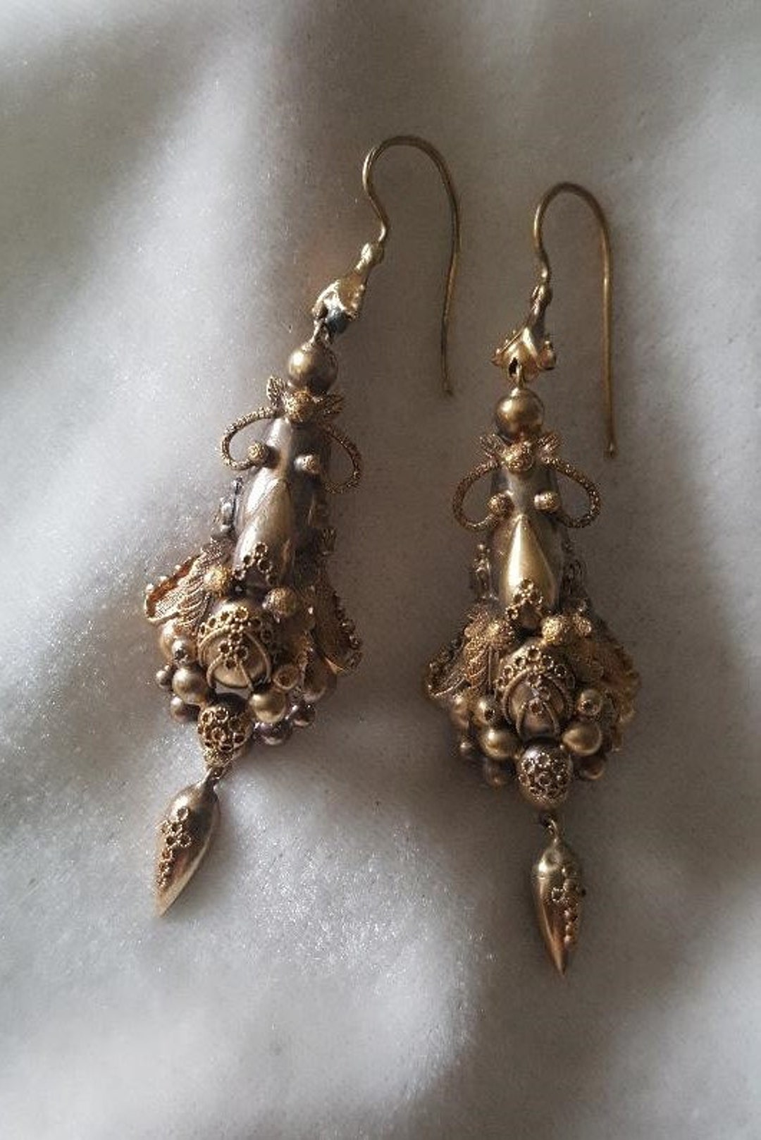 Mid Victorian Long Dangly Earrings in 14k Gold - Etsy